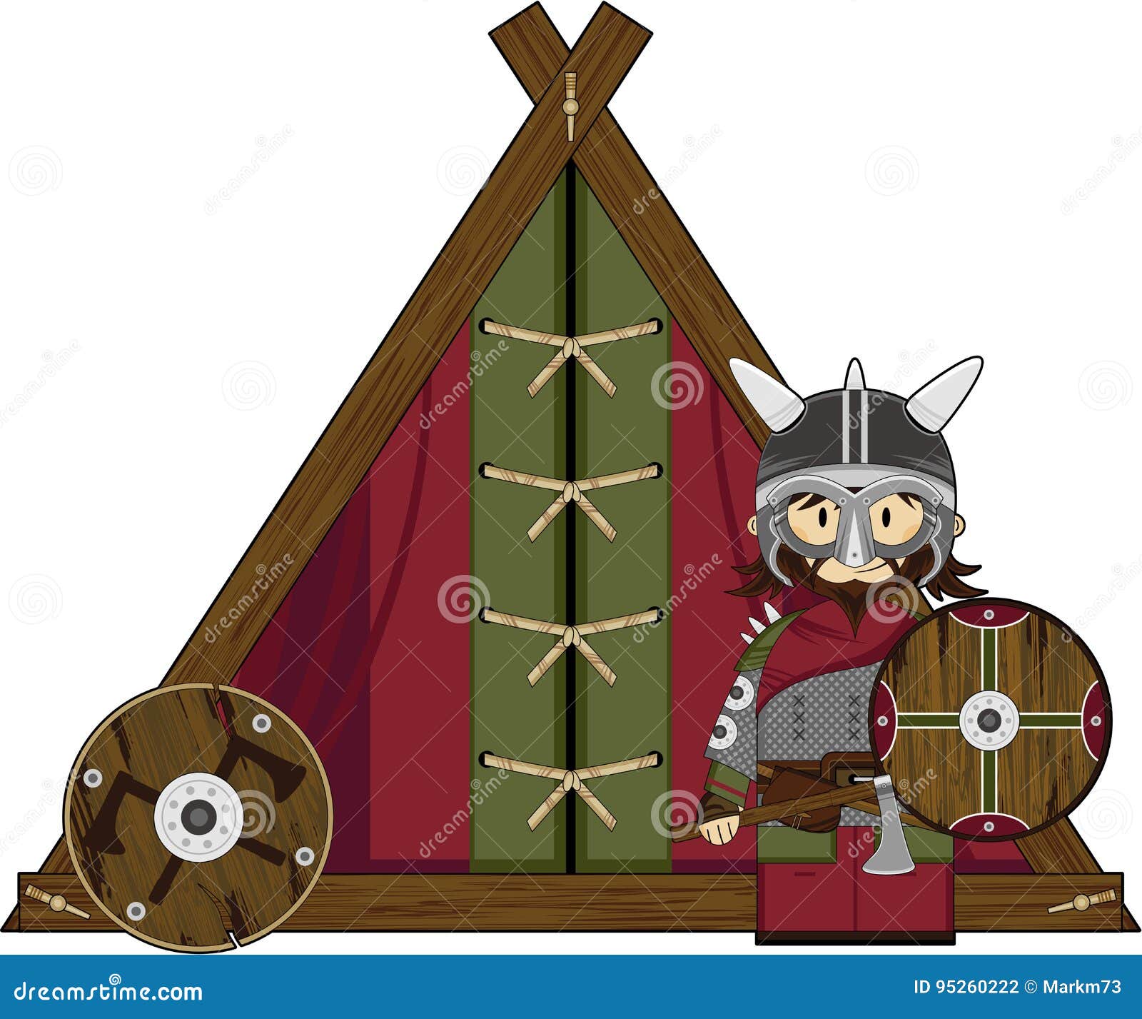 Cartoon Viking Warrior and Home Stock Vector - Illustration of horned ...