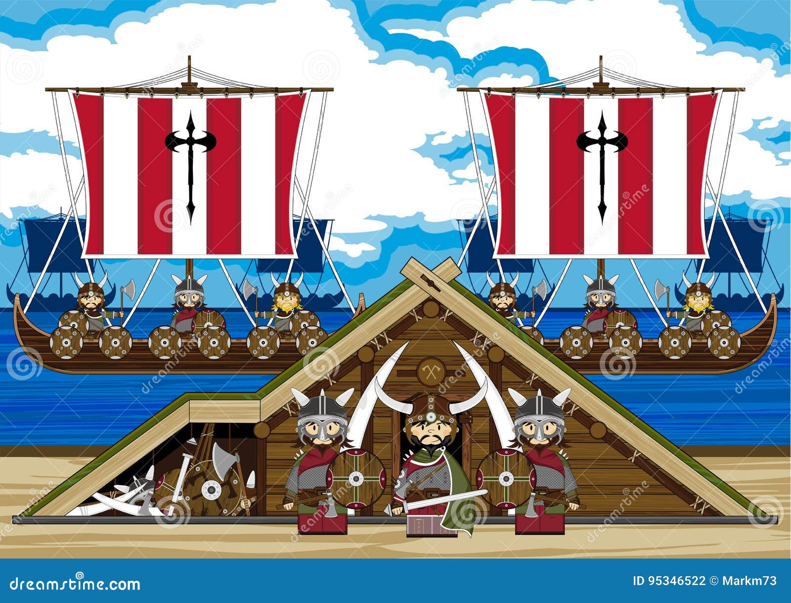 Cartoon Viking Warrior and Longship Stock Vector - Illustration of ...