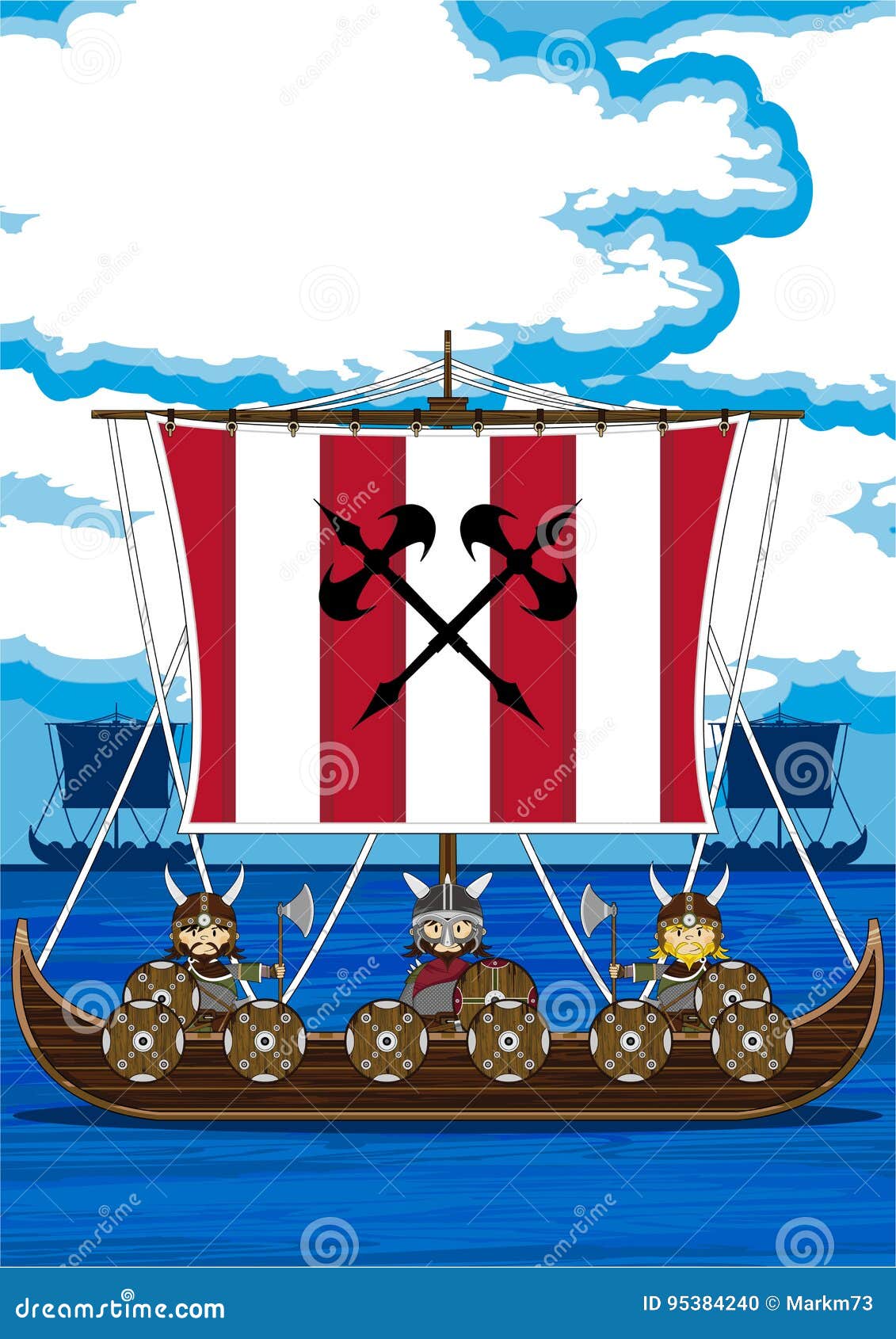 Cartoon Vikings and Longship Stock Vector - Illustration of ...