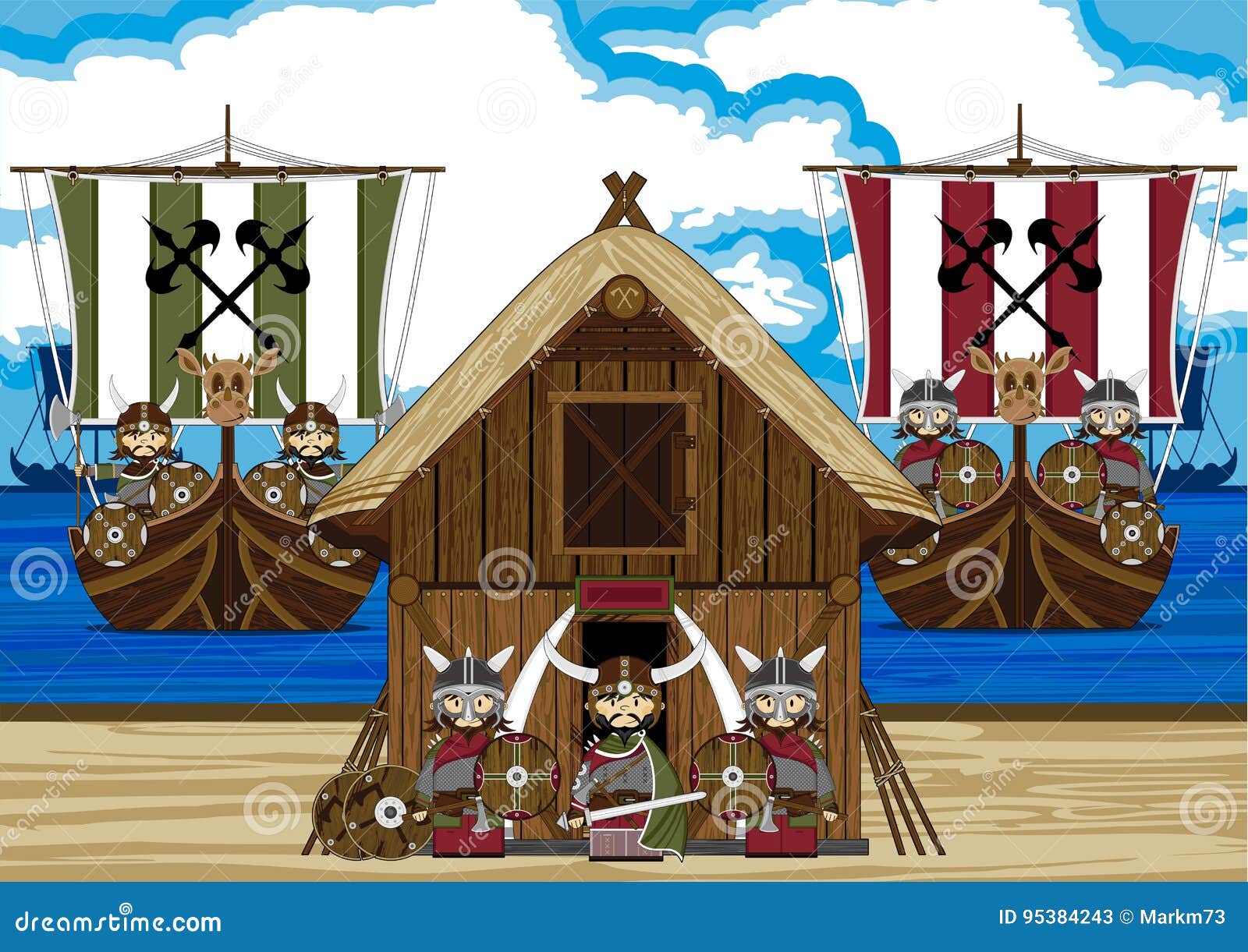 Cartoon Vikings and Longship Stock Vector - Illustration of longship ...