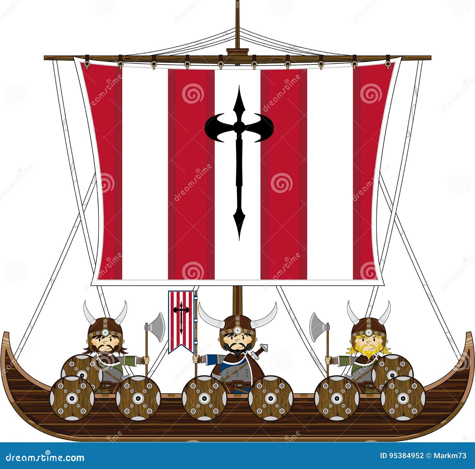 Cartoon Vikings and Longship Stock Vector - Illustration of vector ...