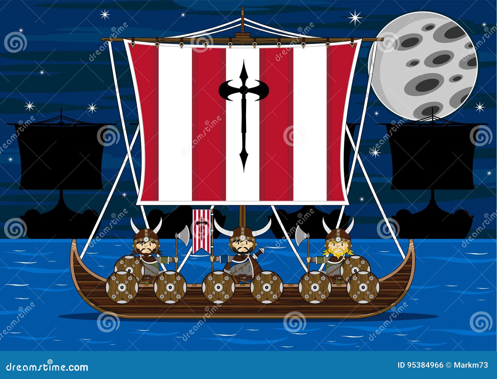 Cartoon Vikings and Longship Stock Vector - Illustration of helmet ...