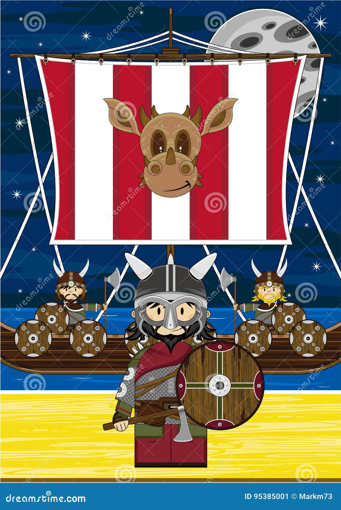Cartoon Vikings and Longship Stock Vector - Illustration of weapons ...