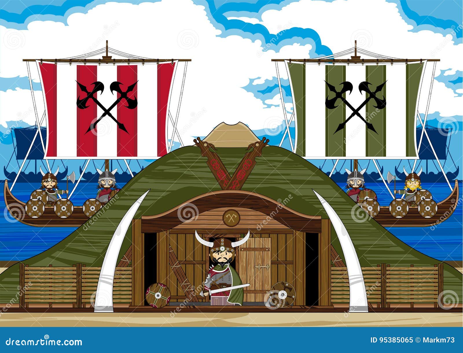 Cartoon Vikings and Longship Stock Vector - Illustration of viking ...