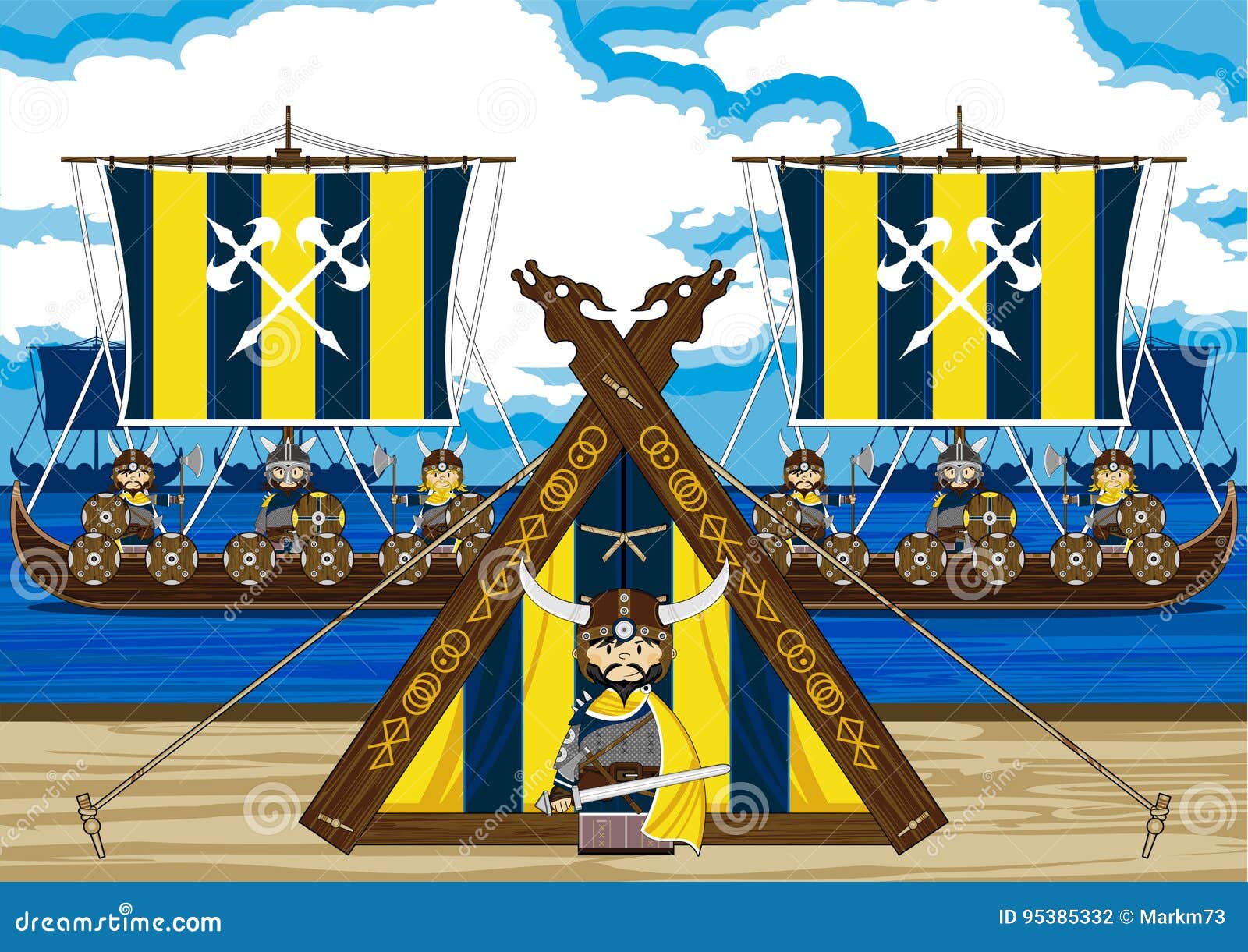 Cartoon Vikings and Longship Stock Vector - Illustration of vikings ...