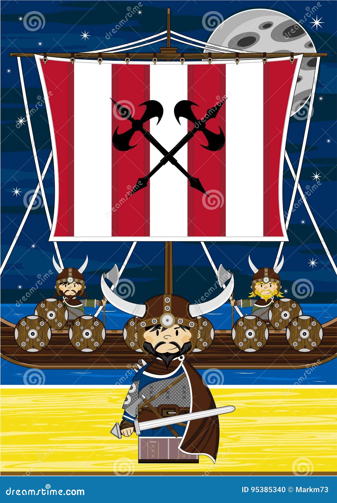 Cartoon Vikings and Longship Stock Vector - Illustration of helmet ...