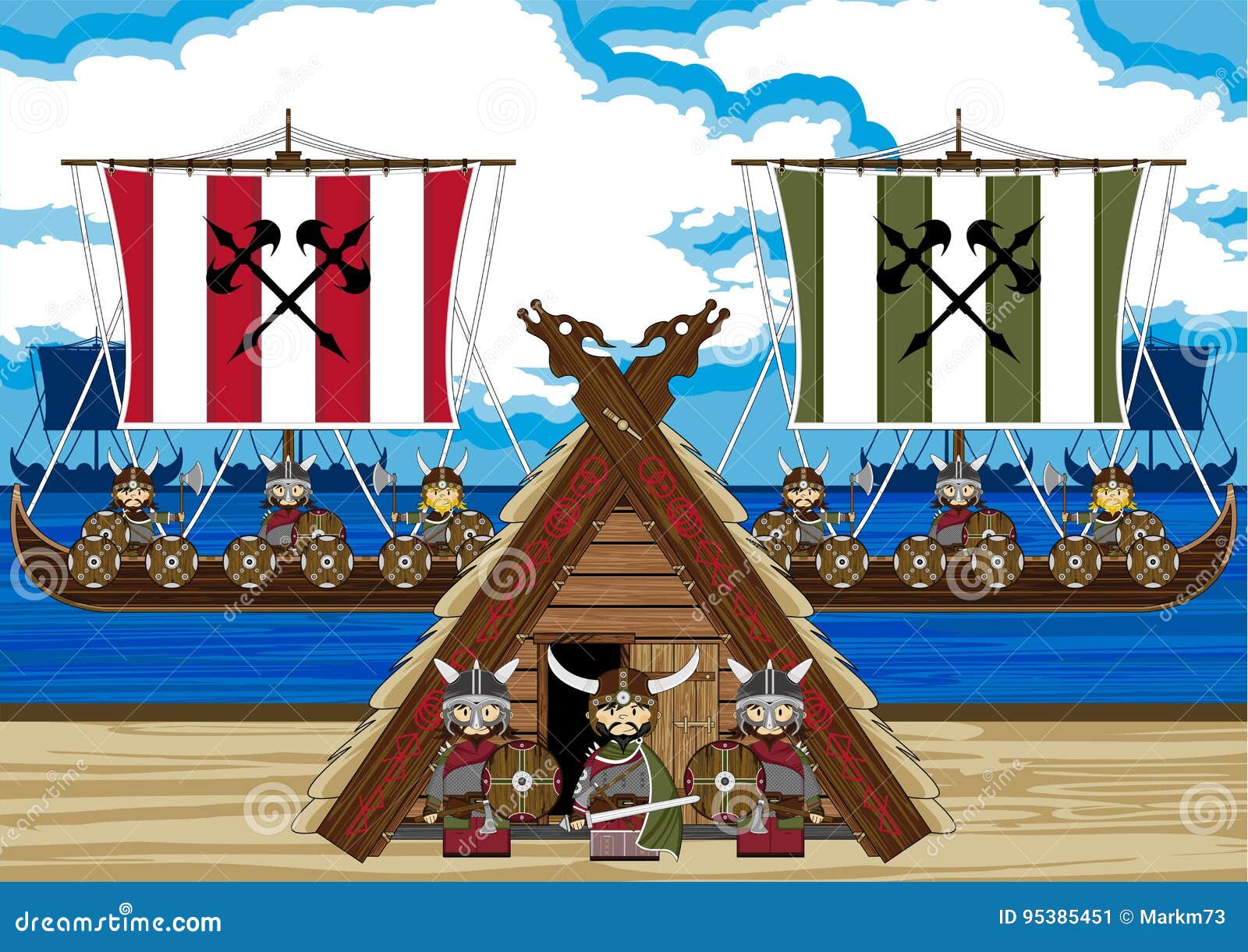 Cartoon Vikings and Longship Stock Vector - Illustration of historical ...