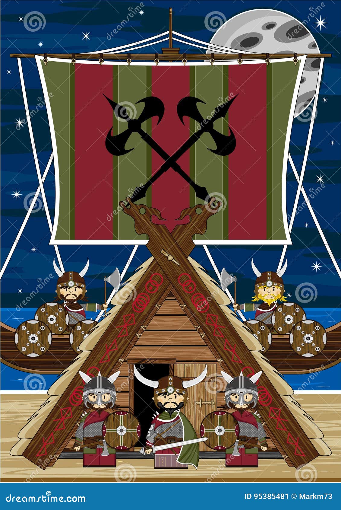 Cartoon Vikings and Longship Stock Vector - Illustration of galleon ...