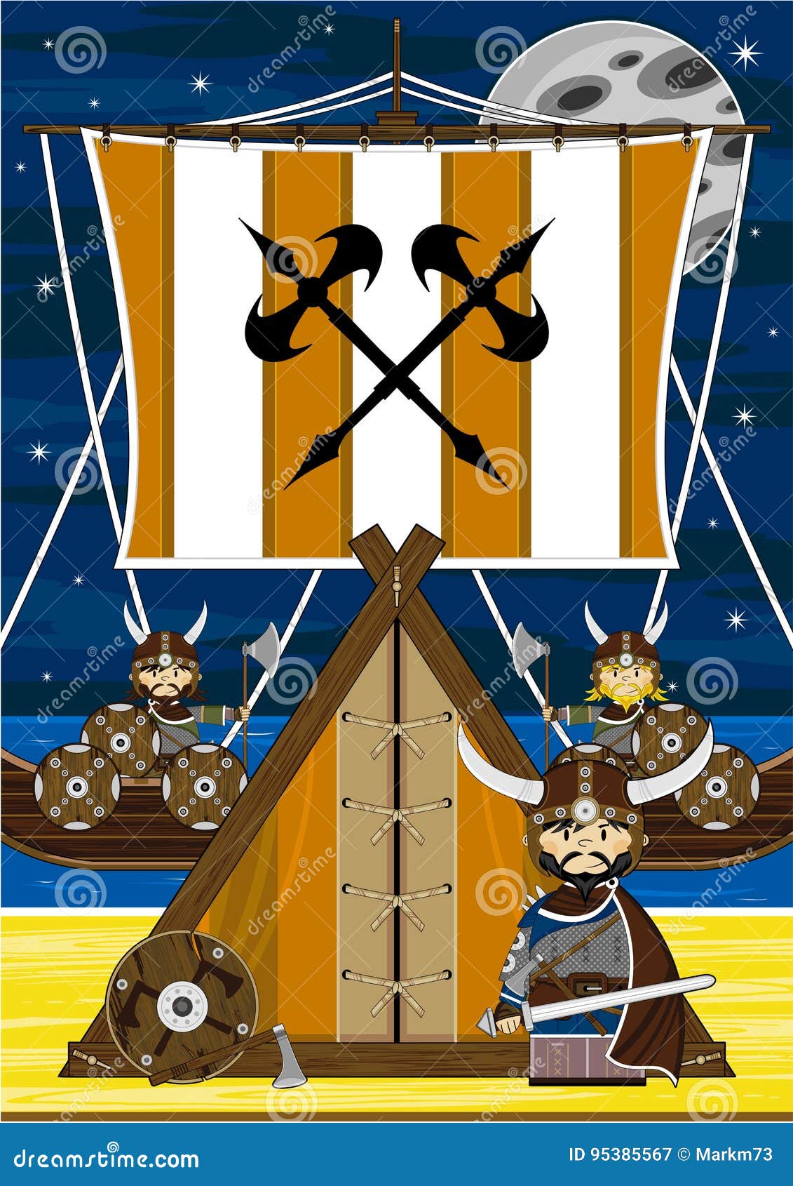 Cartoon Vikings and Longship Stock Vector - Illustration of mast ...