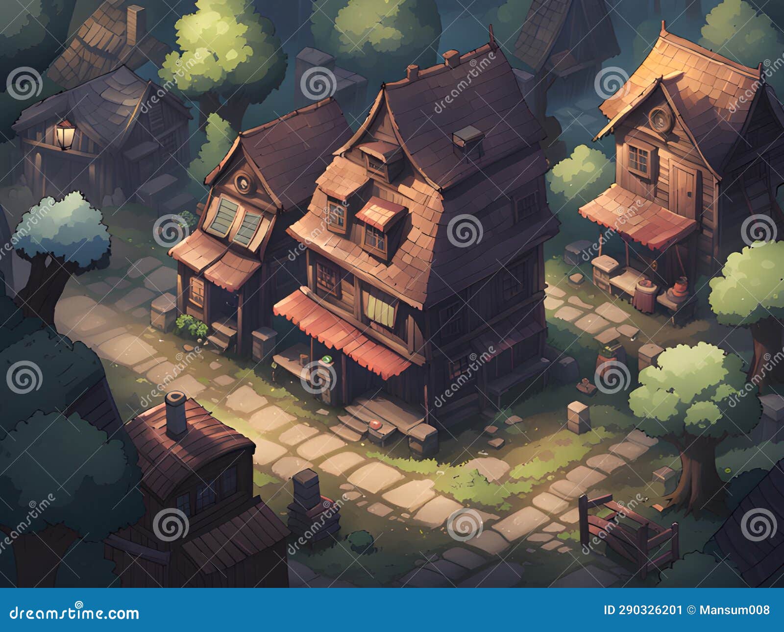 Cartoon Village in Forest, Illustration, Ai Generated Stock ...