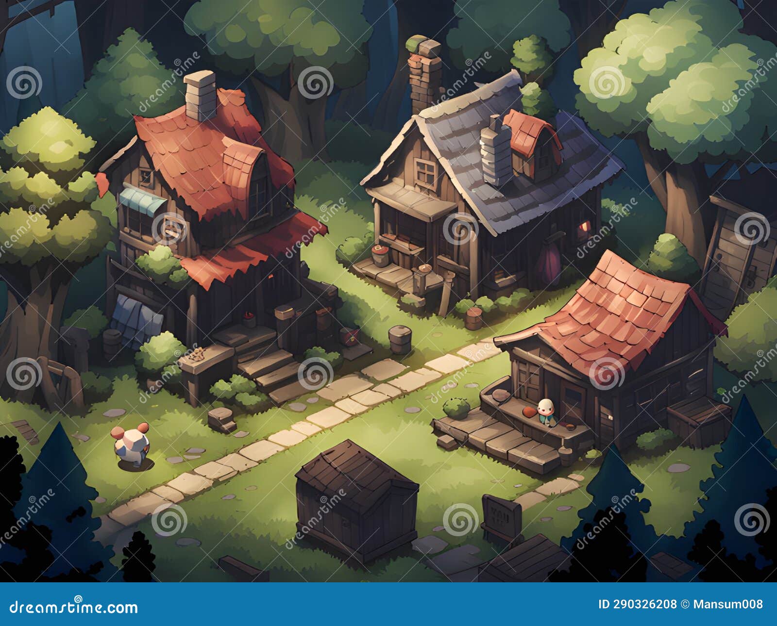 Cartoon Village in Forest, Illustration, Ai Generated Stock ...