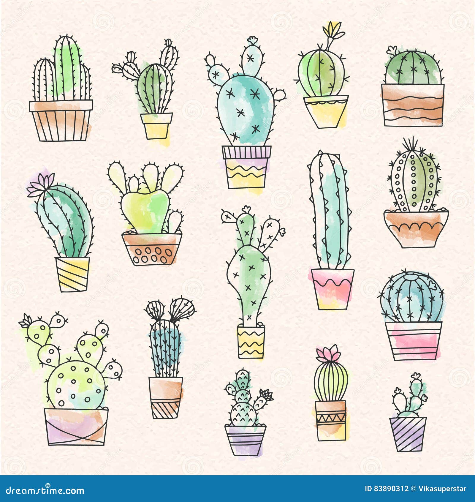 Cartoon Vintage Cactus Illustration Stock Vector - Illustration of ...