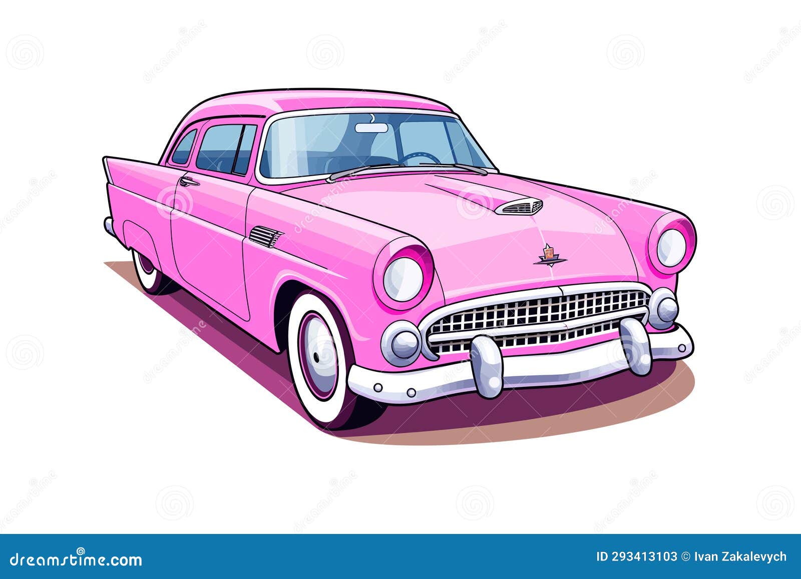 Cartoon Vintage Pink Car. Vector Illustration Design Stock Illustration ...