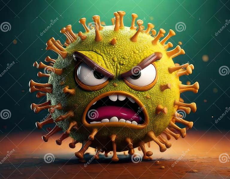 Cartoon of a Virus with Angry Face Stock Illustration - Illustration of ...