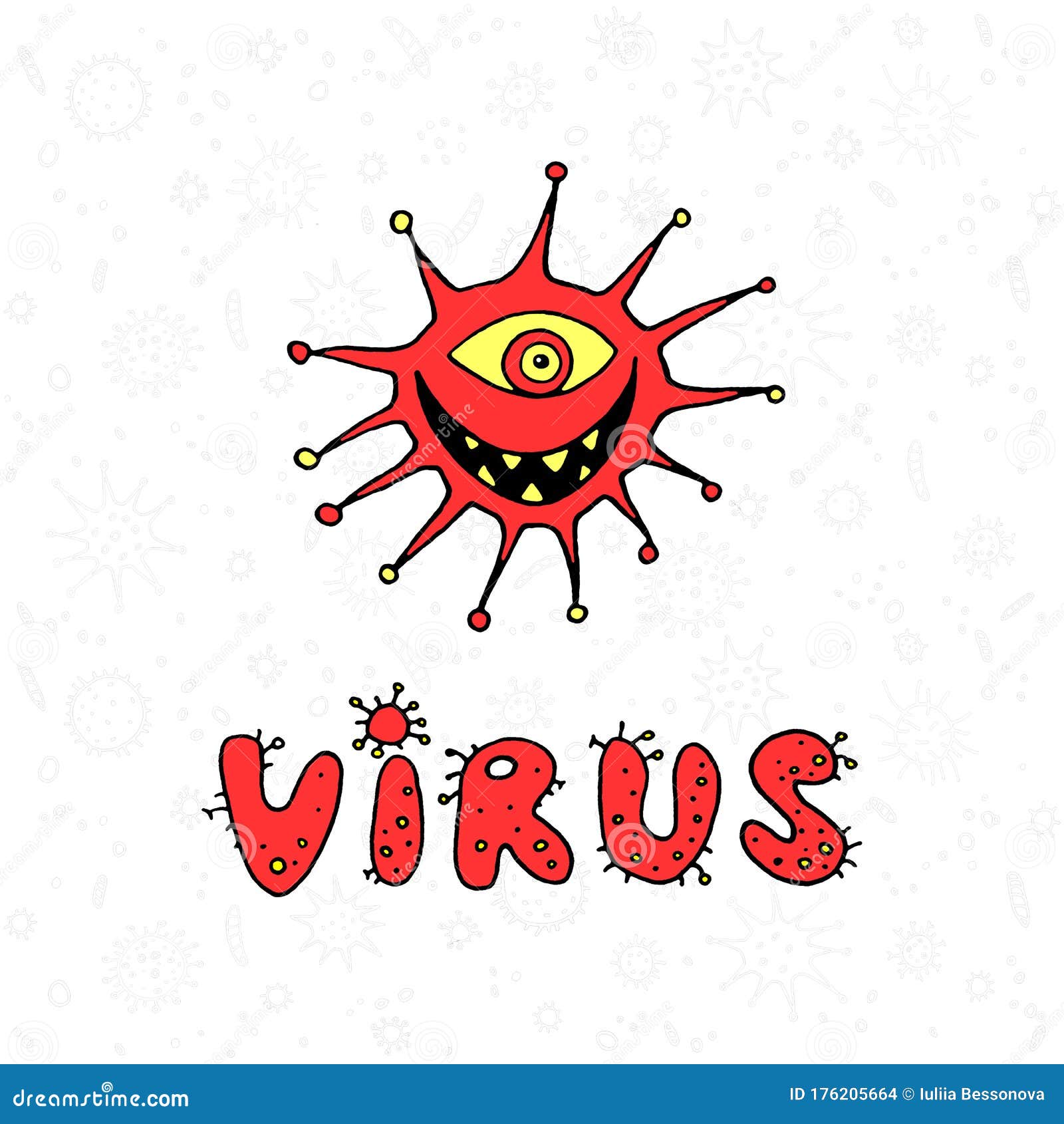 Cartoon Virus Character Illustration on White Background. Isolated ...