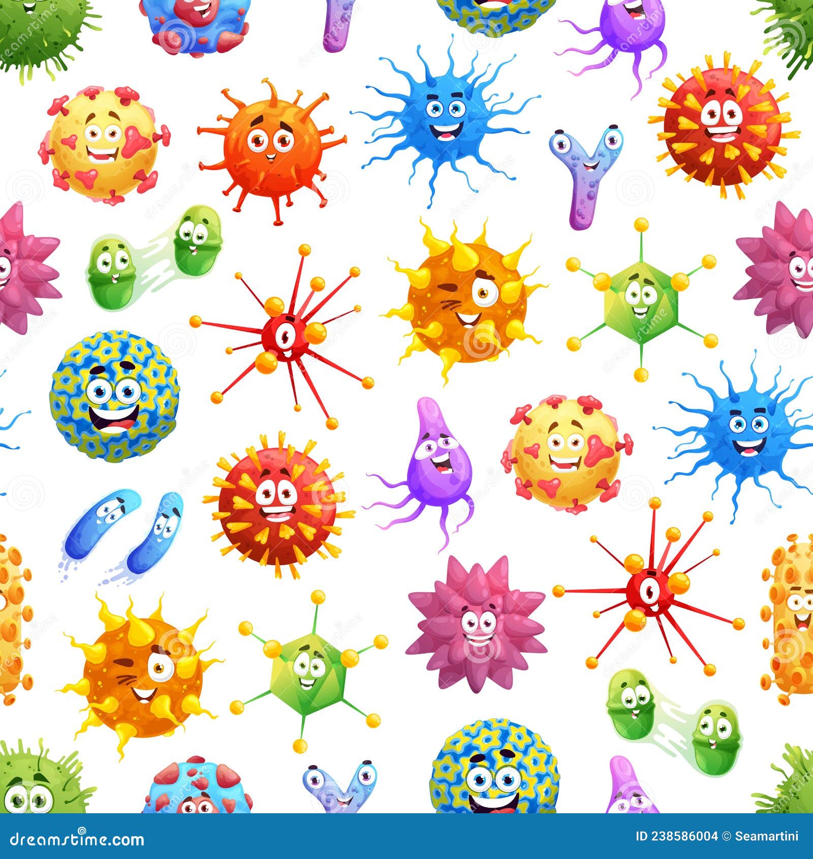Cartoon Virus, Microbe, Bacteria Seamless Pattern Stock Vector ...