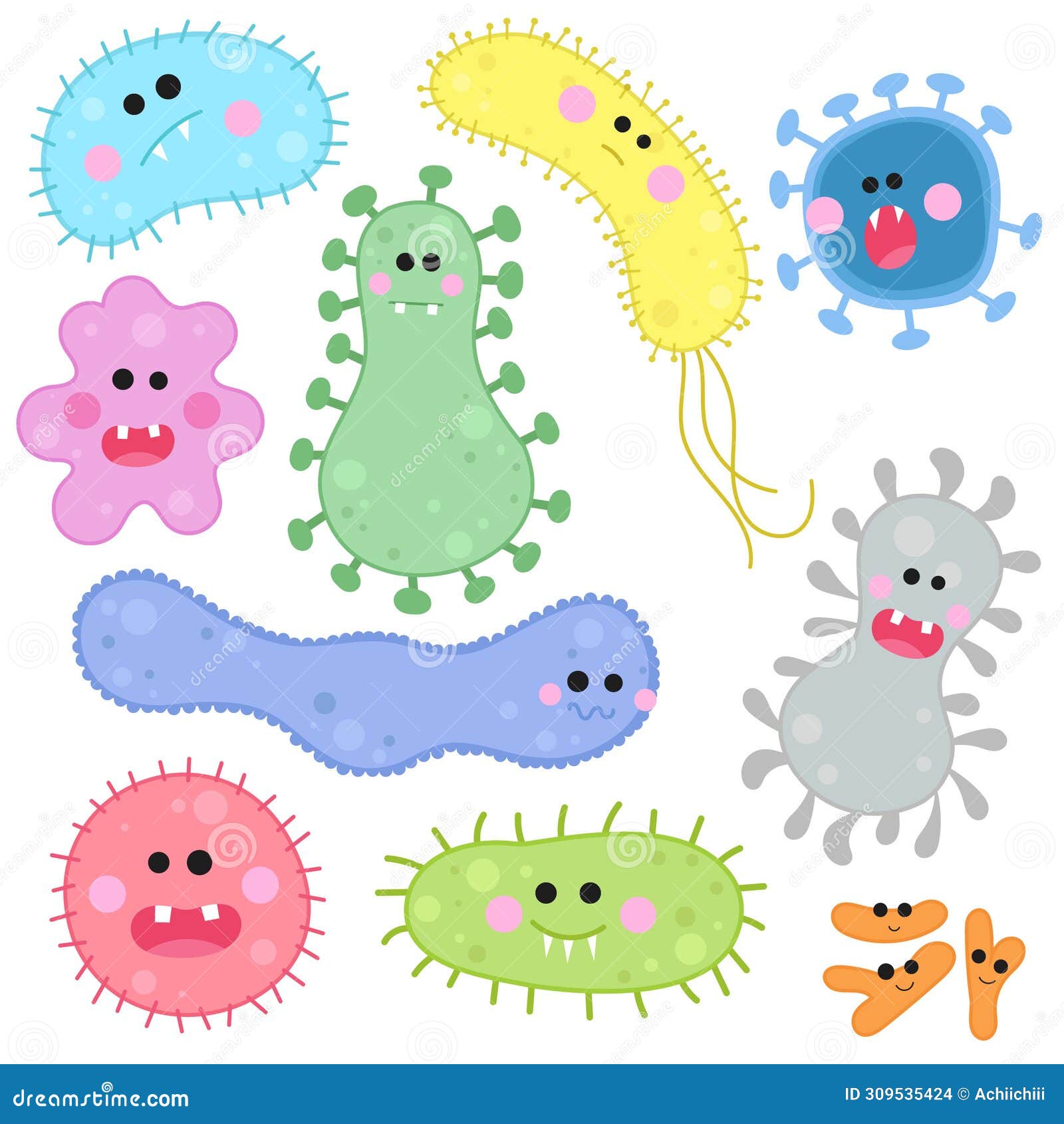 Vector Cartoon Evil Bacteria and Virus Set. Stock Vector - Illustration ...