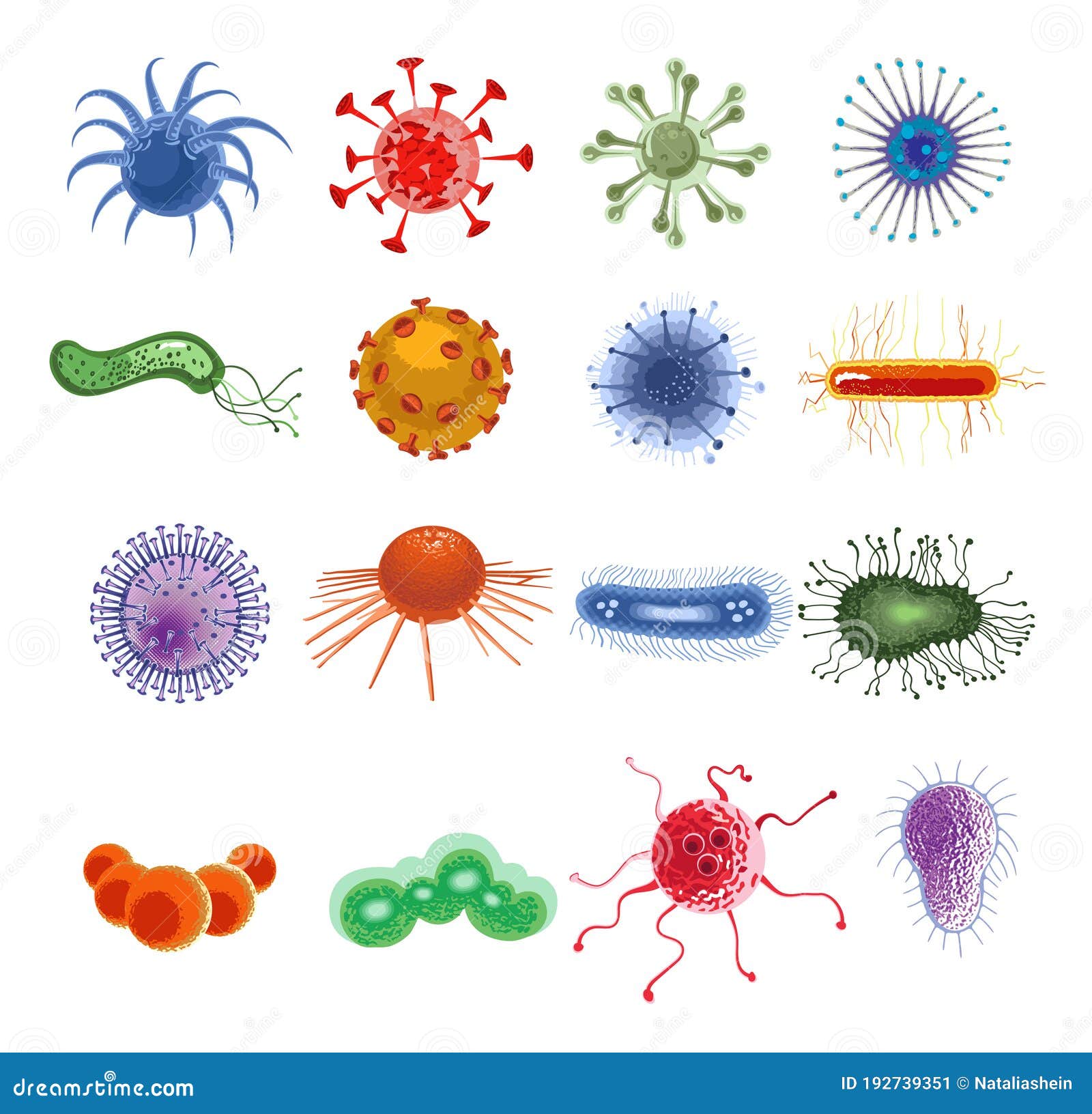 Cartoon Viruses And Bacteria Vector Set. Microscopic Cell, Bacterium ...