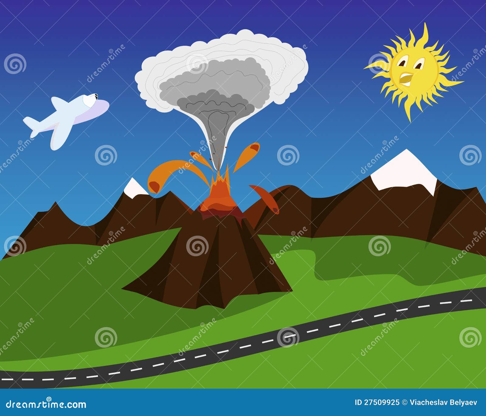 Cartoon volcano eruption stock illustration. Illustration of bomb ...
