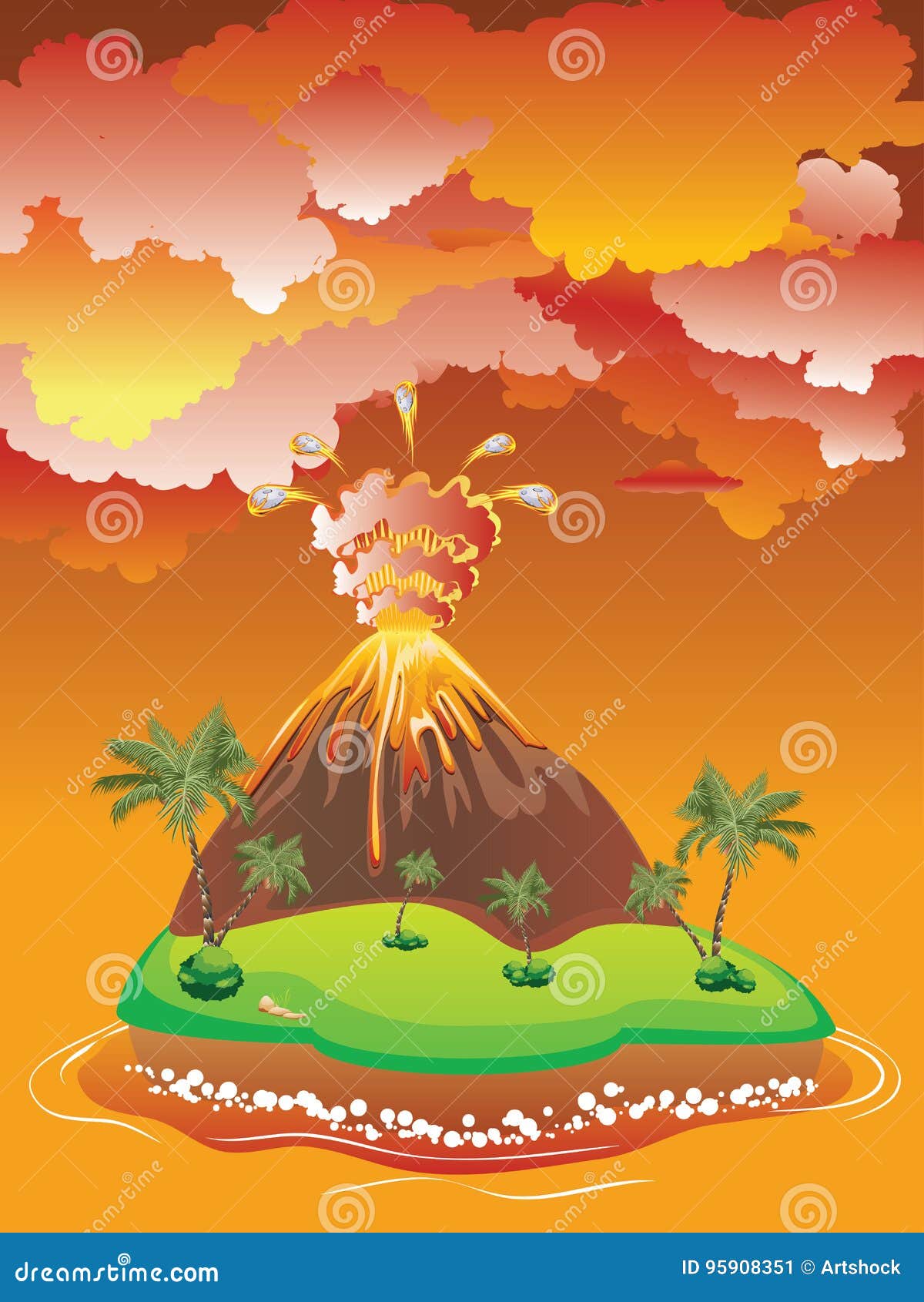 Cartoon Volcano Eruption stock vector. Illustration of magma - 95908351