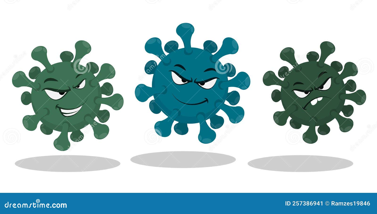 Cartoon Vruses with Different Facial Expressions. Evil Bacteria and ...