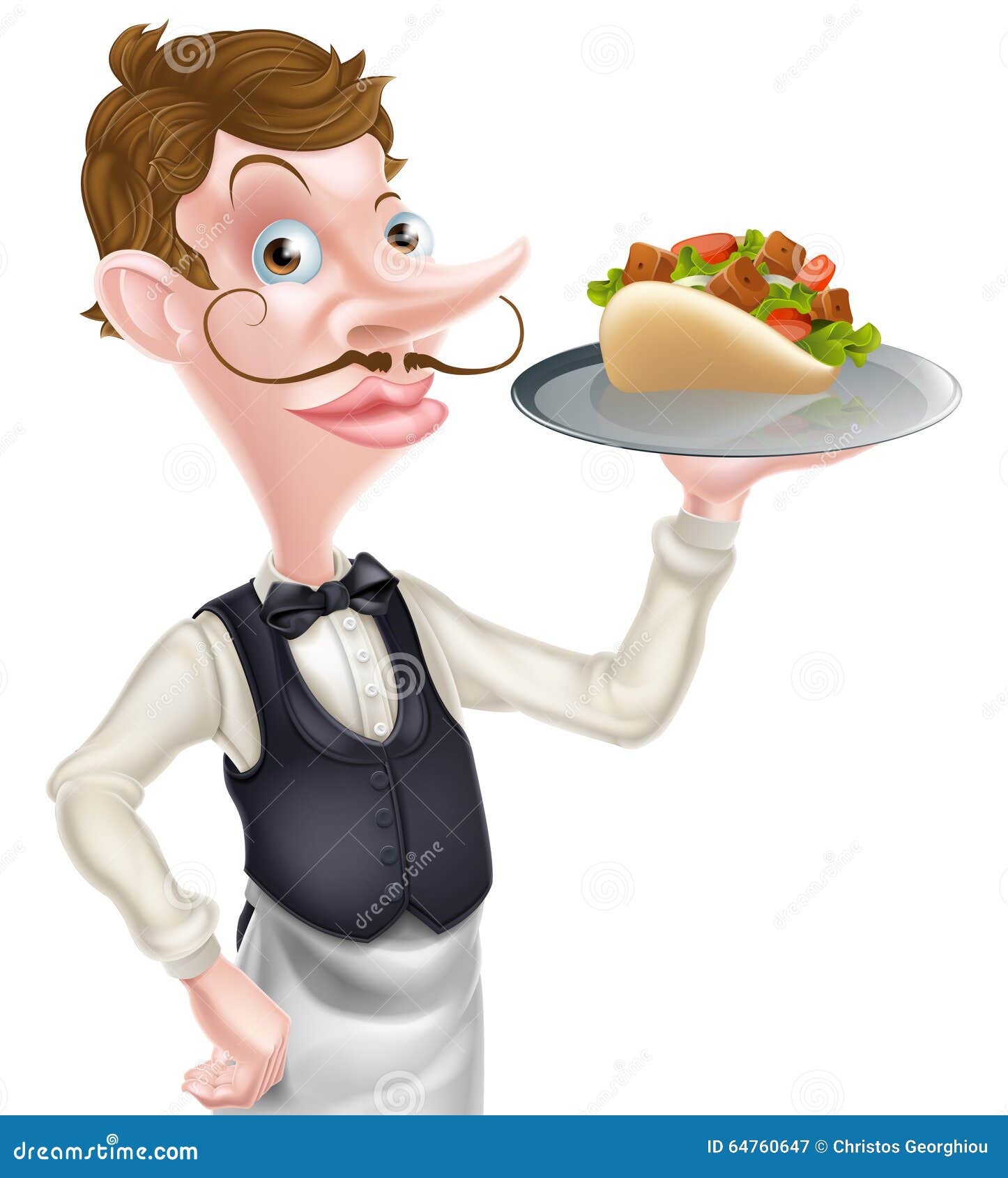 Cartoon Waiter Butler stock vector. Illustration of gyros - 64760647