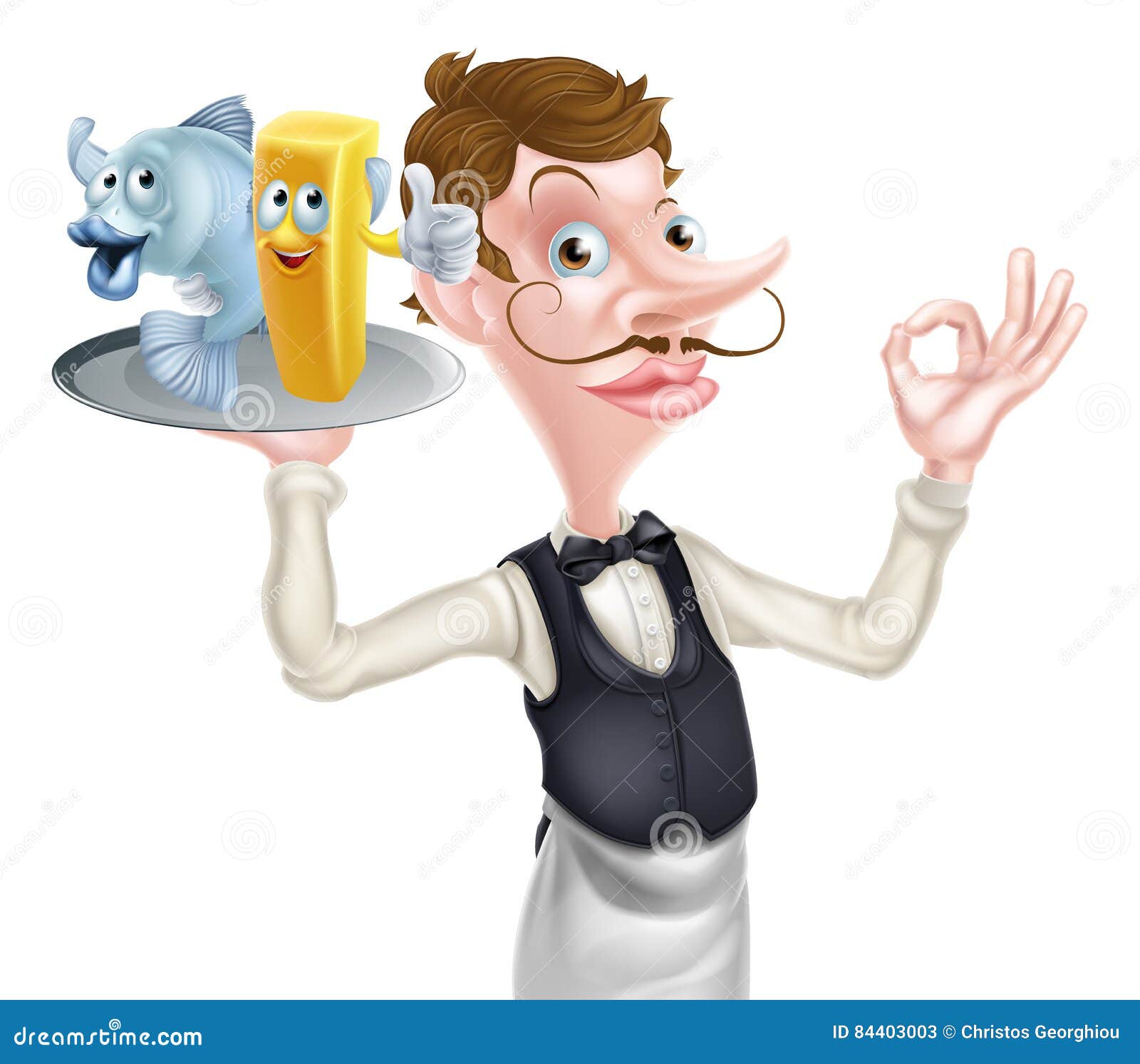 Cartoon Waiter Fish and Chip Mascots Stock Vector - Illustration of ...