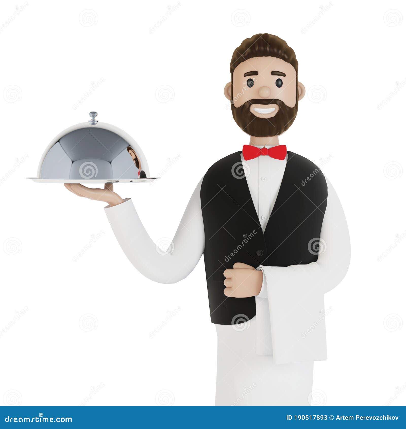 Cartoon Waiter with a Tray. Stock Illustration - Illustration of ...