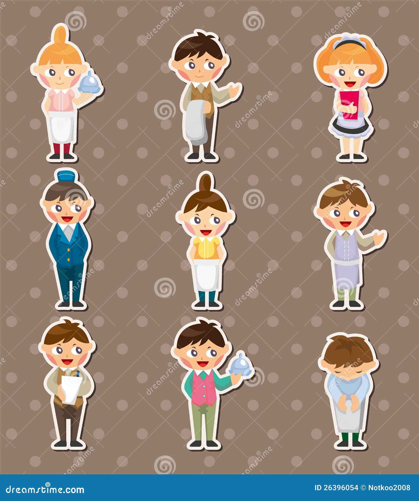 Cartoon Waiter and Waitress Stickers Stock Vector - Illustration of ...