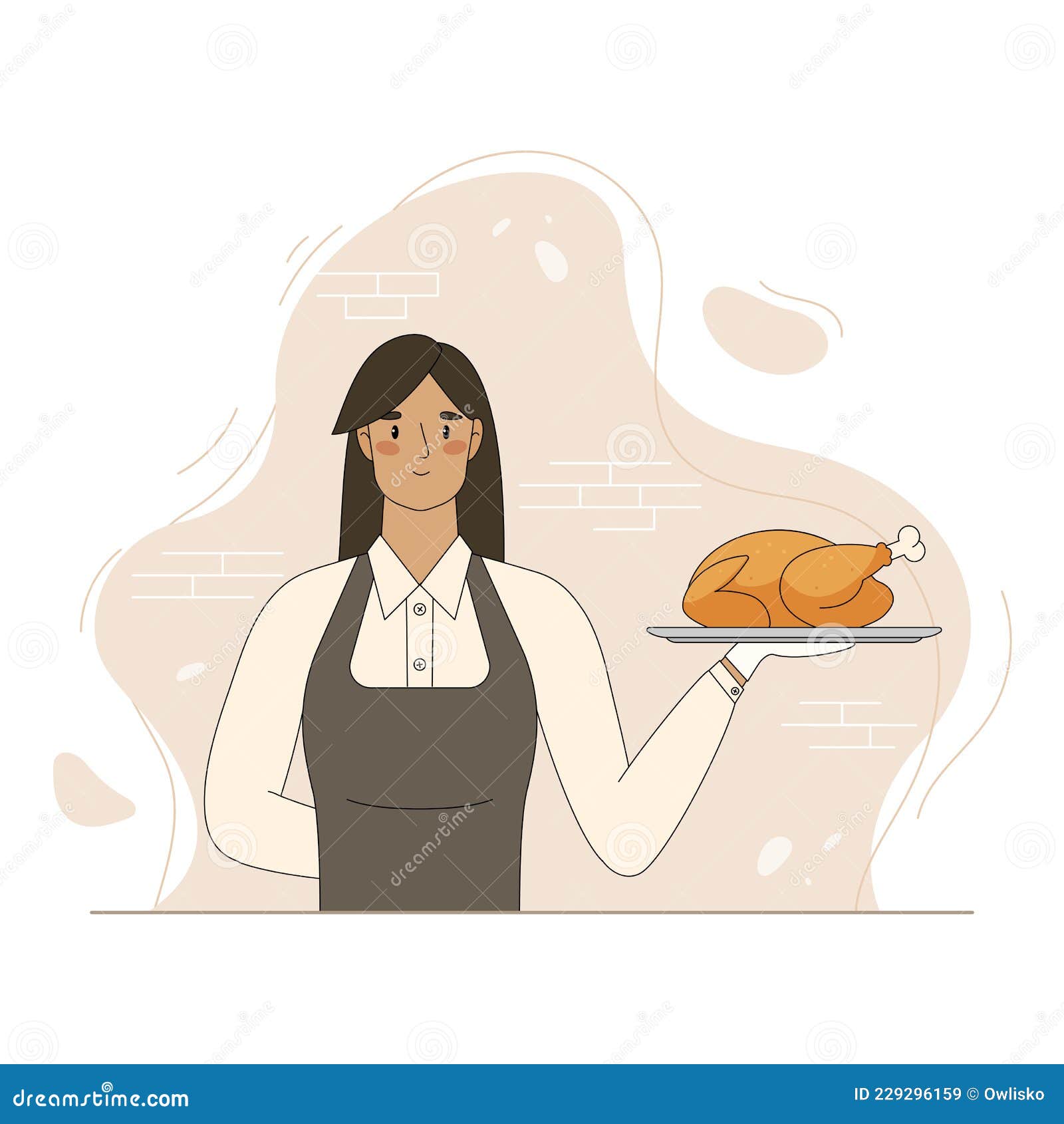 Cartoon Waitress Hold Dish with Baked Chicken Stock Vector ...
