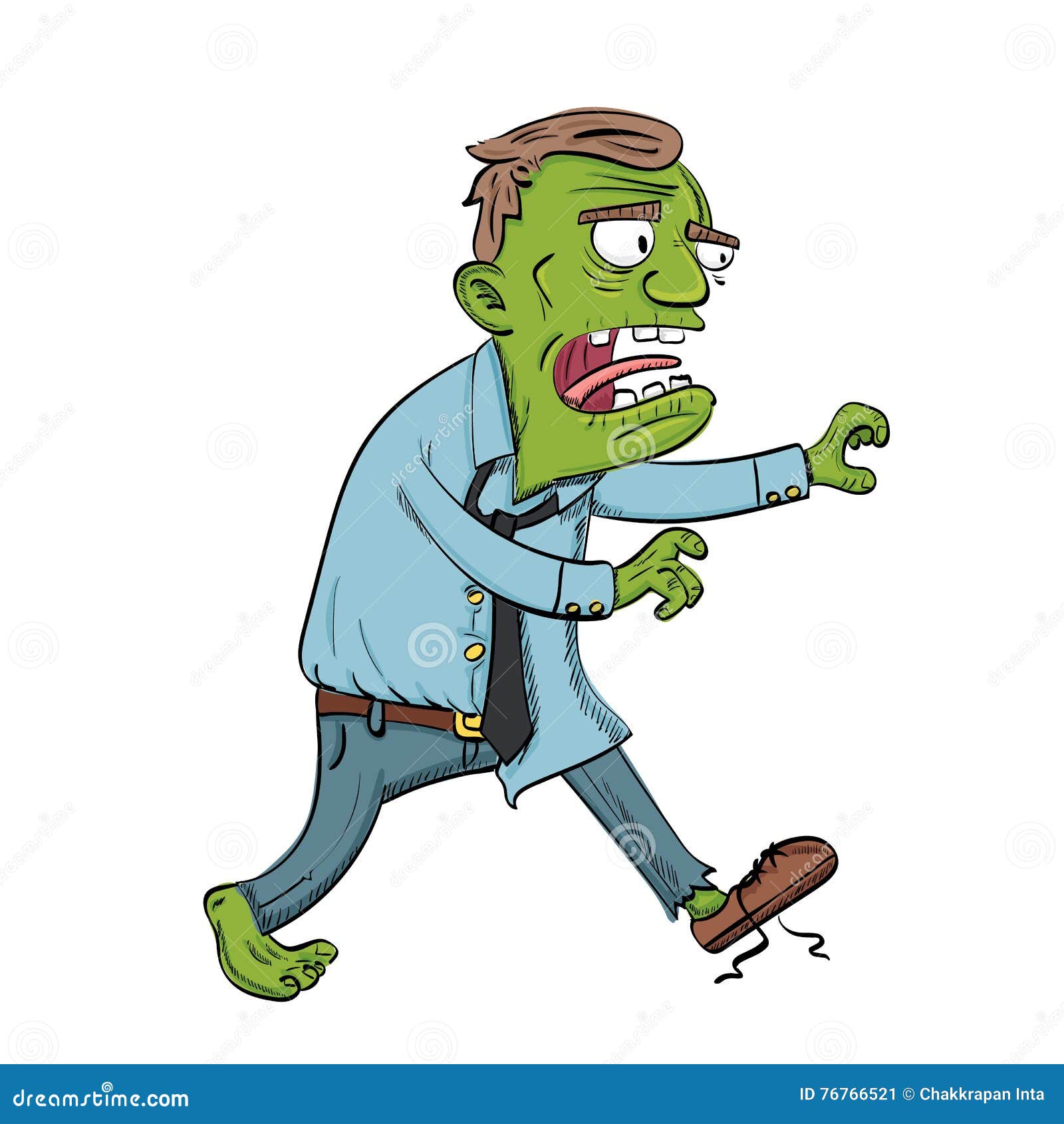 Zombie Is Chasing Man. Zombi Running After Guy. Green Walking Dead ...