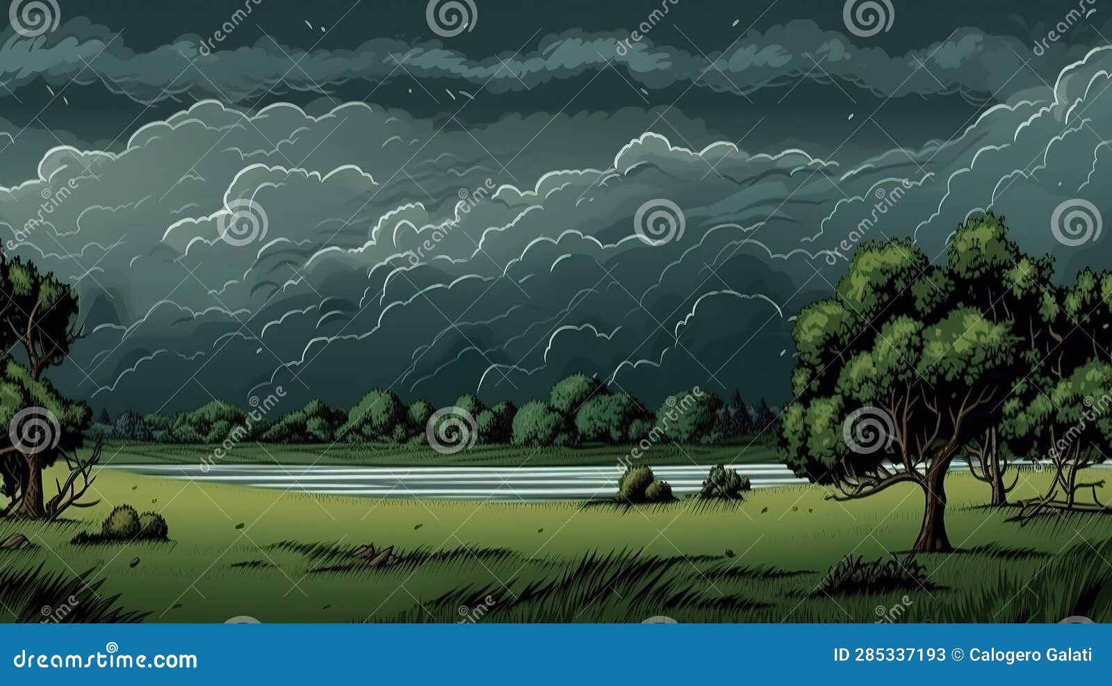 A Cartoon Wallpaper Landscape of a Storm is Coming, Ai Generated Image ...