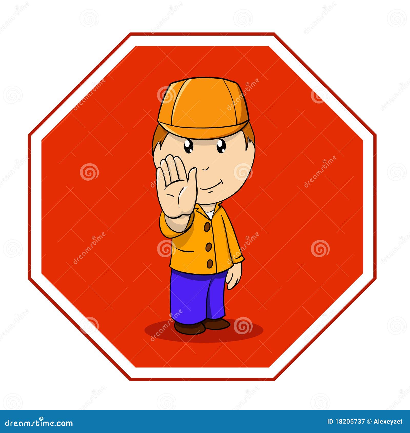Cartoon Warning Sign Stop with Man in Orange Stock Vector ...