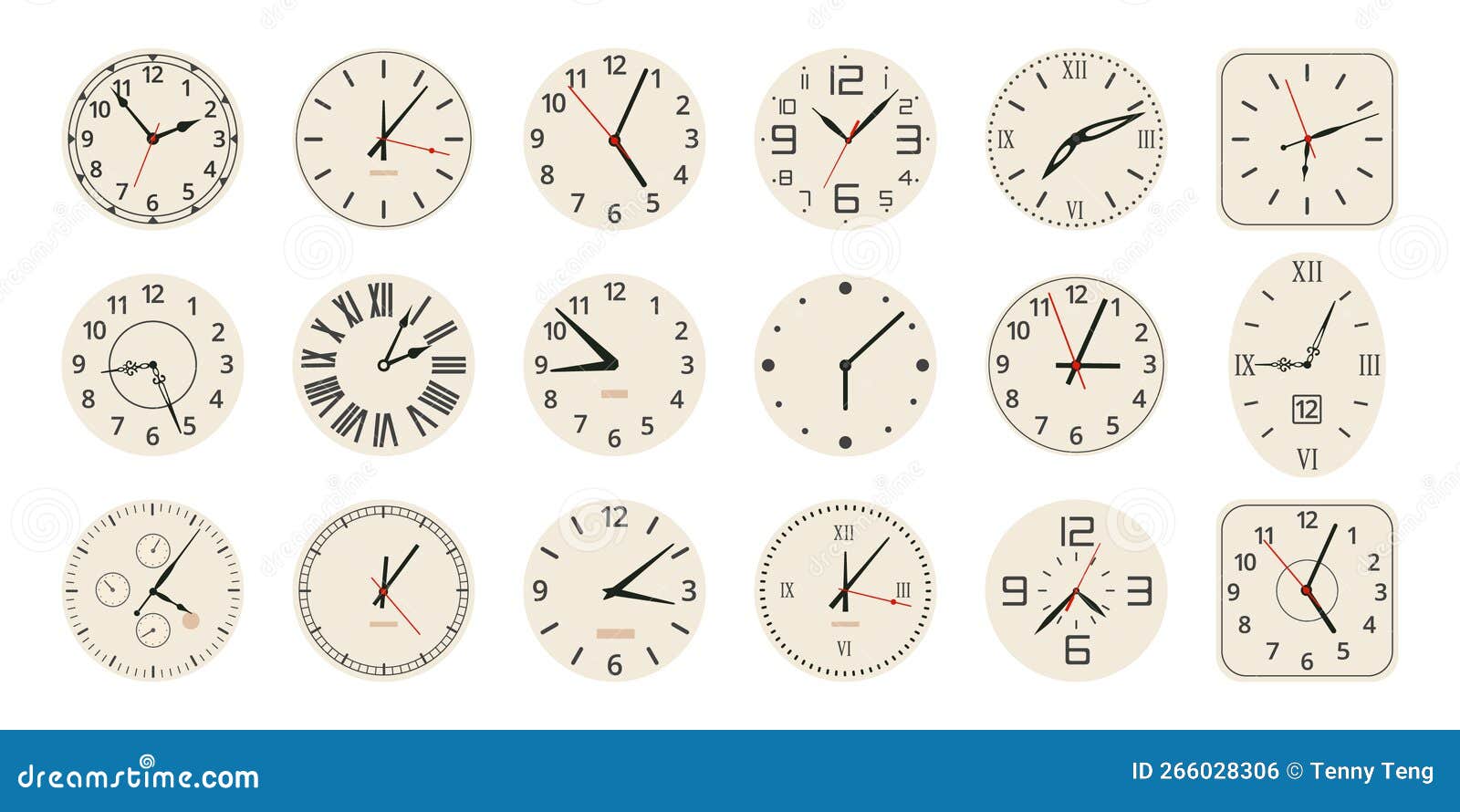 Watch Faces. Cartoon Clocks Showing Different Time, Round Analog Watch ... Watch Faces. Cartoon Clocks Showing Different Time, Round Analog Watch ...