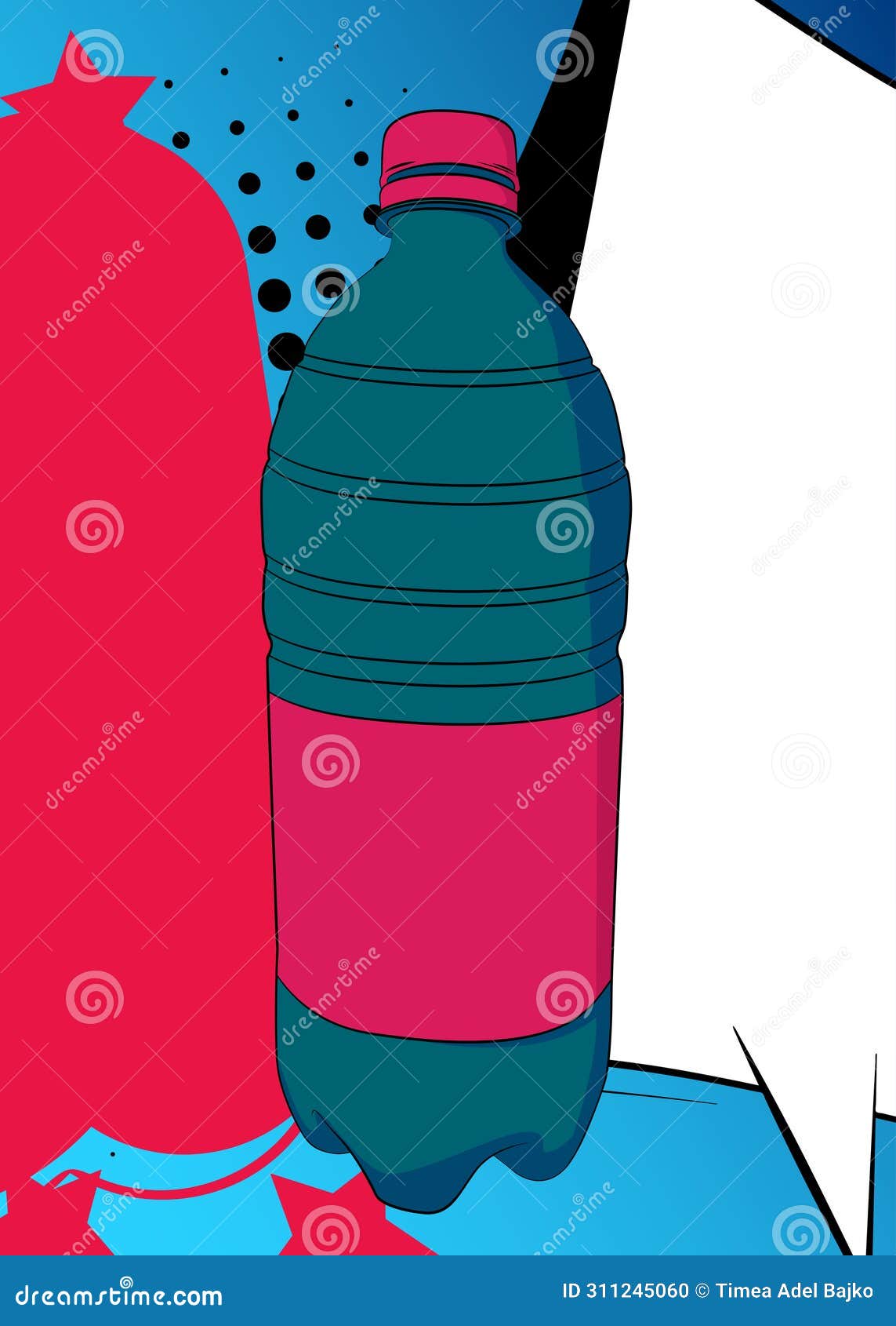 Cartoon Water Bottle, Comic Book Plastic Drink Container. Vintage ...