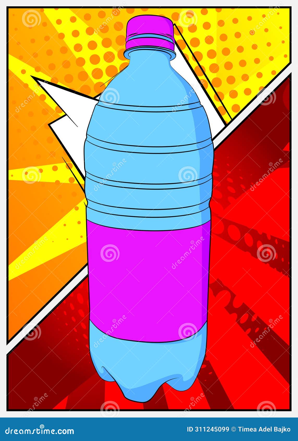 Cartoon Water Bottle, Comic Book Plastic Drink Container. Vintage ...