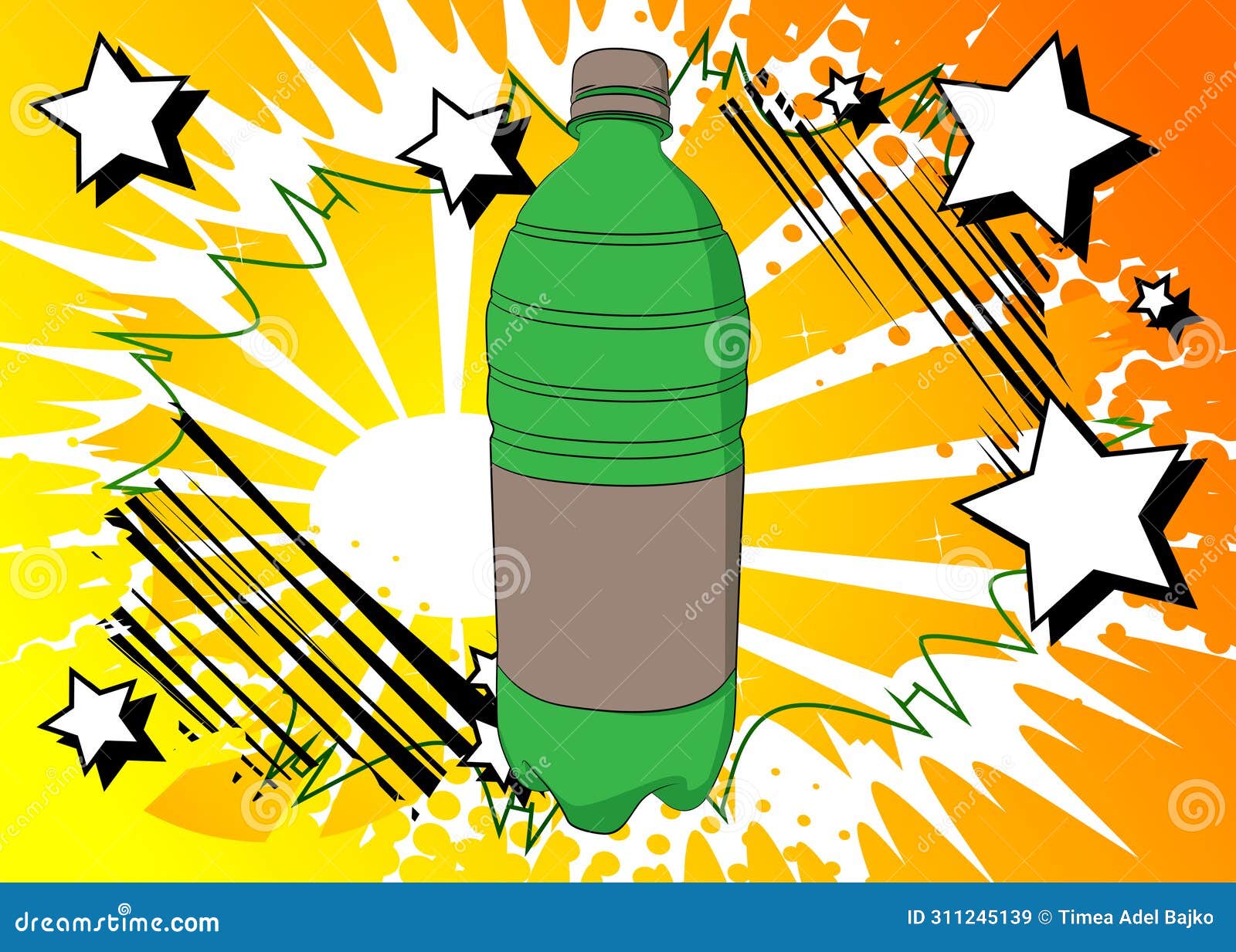 Cartoon Water Bottle, Comic Book Plastic Drink Container. Vintage ...