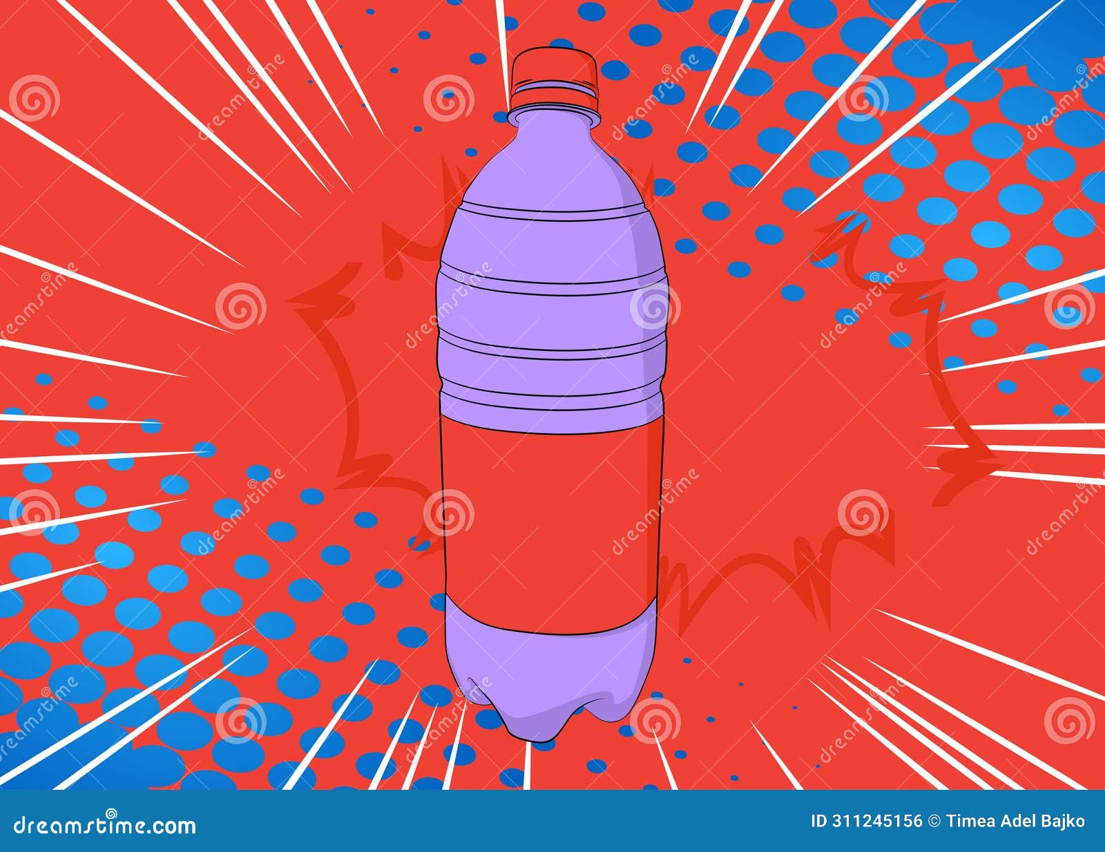 Cartoon Water Bottle, Comic Book Plastic Drink Container. Vintage ...