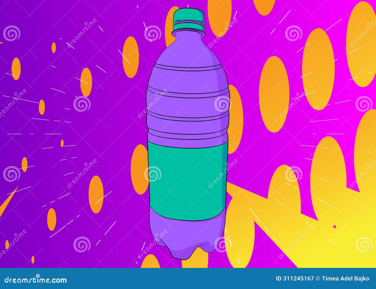 Cartoon Water Bottle, Comic Book Plastic Drink Container. Vintage ...