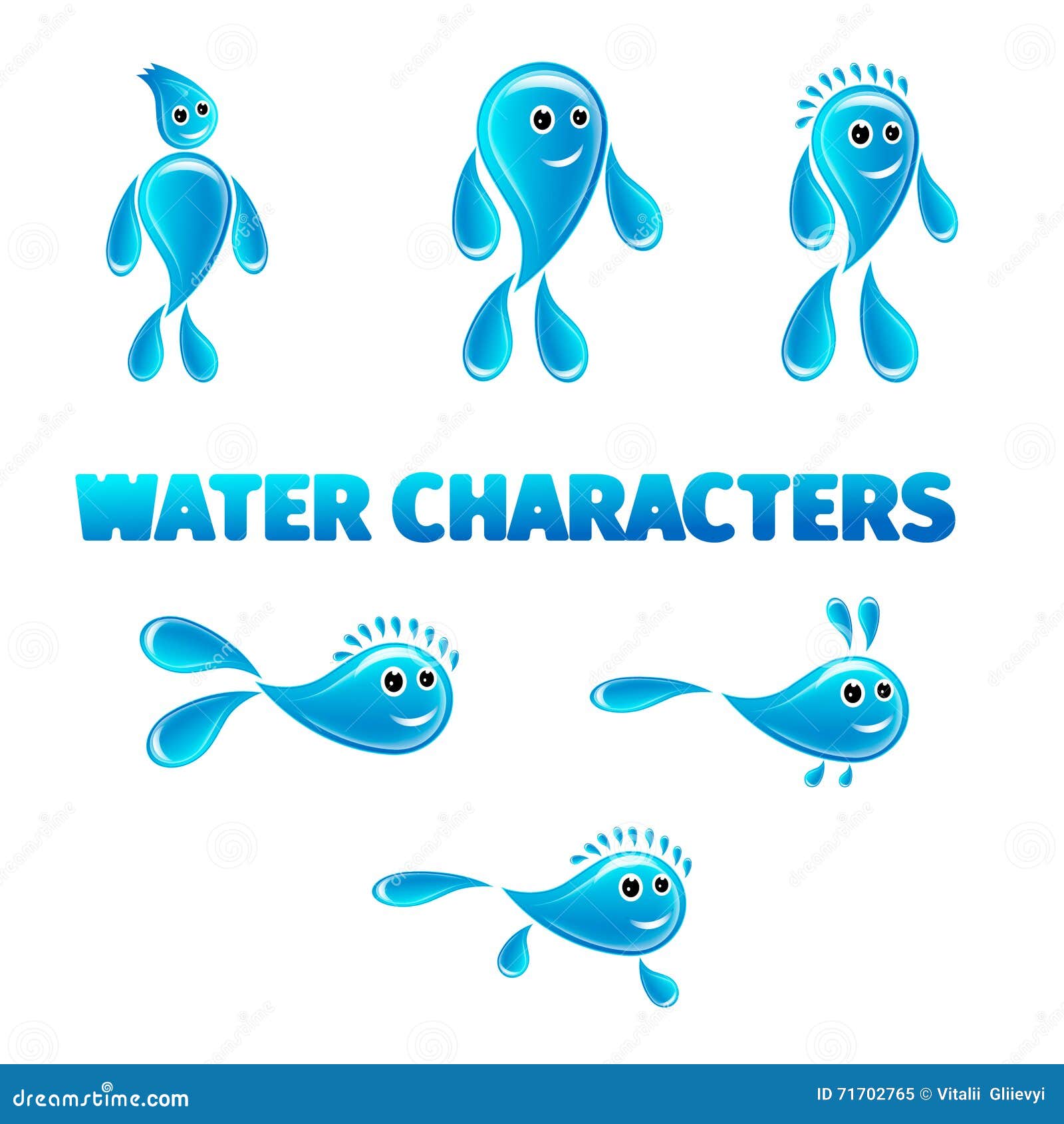 Cartoon water characters stock vector. Illustration of comic - 71702765