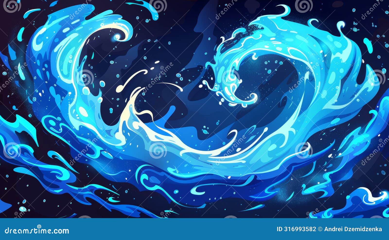 Cartoon Water Comics Modern Background with Blue Flame Effect. Abstract ...