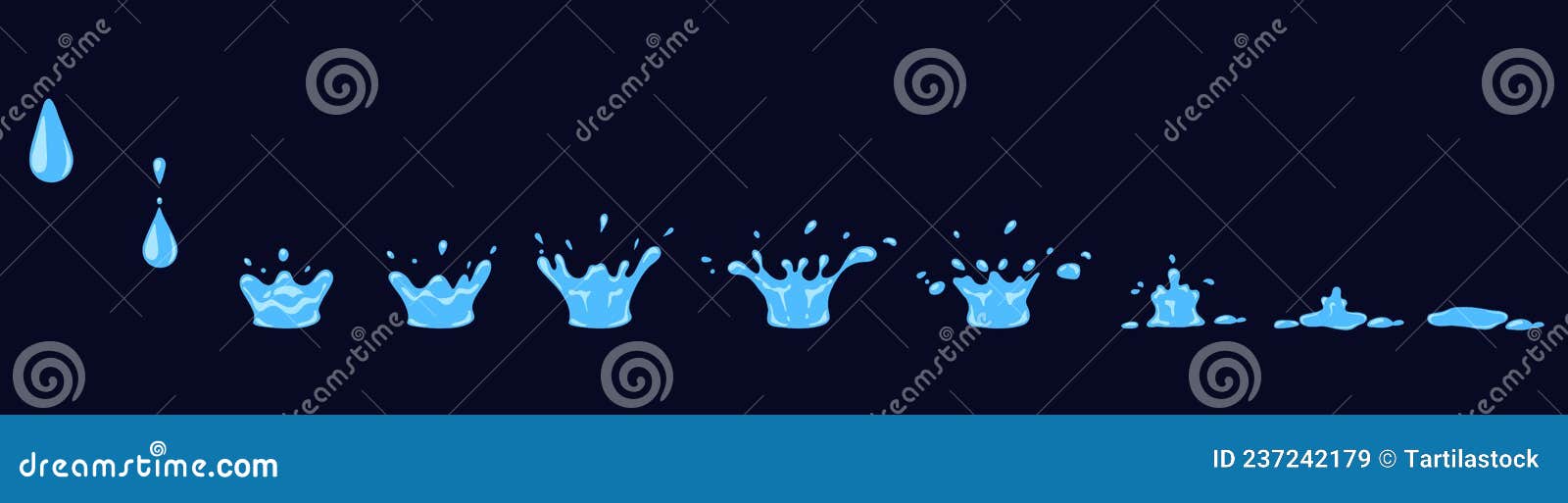 Cartoon Water Drop Splashes And Ripples Animation Sprite Sheet. Falling ...