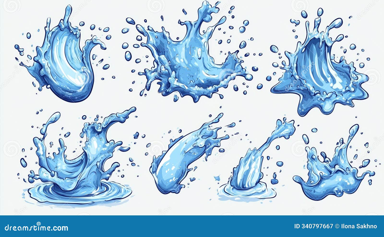 Cartoon Water Splashes Illustration Set Stock Illustration ...