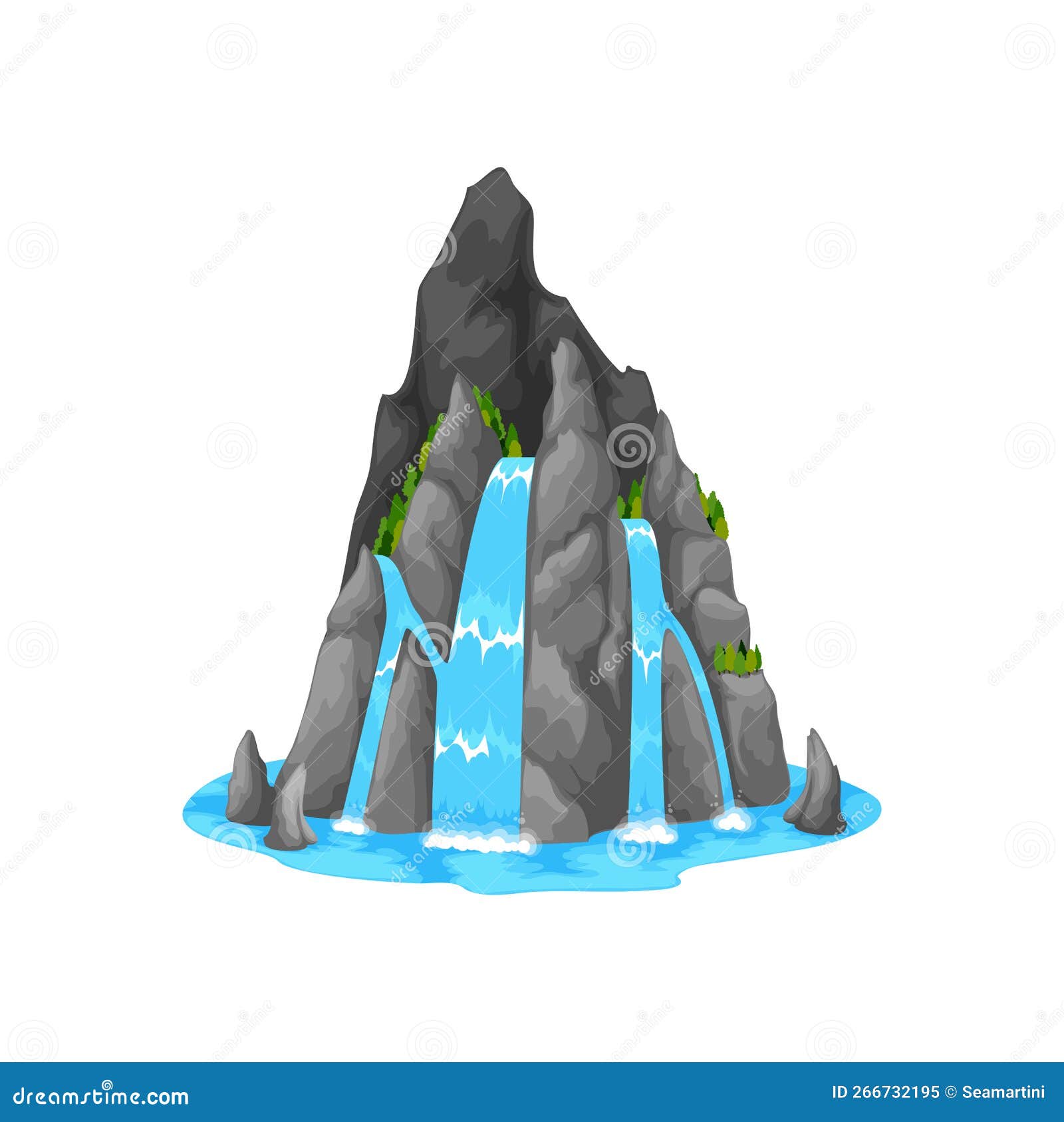 Cartoon Waterfall and Mountain Water Cascade Stock Vector ...