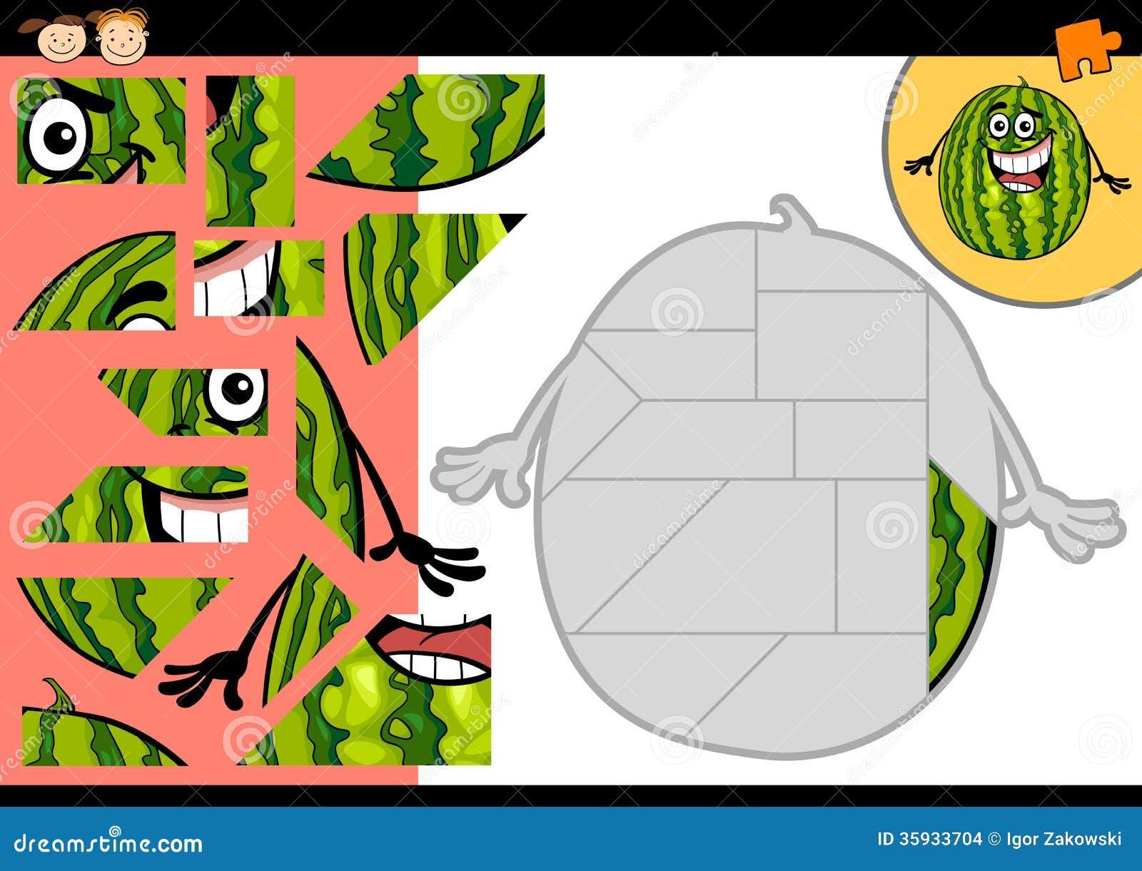 Cartoon Watermelon Jigsaw Puzzle Game Stock Illustrations – 68 Cartoon ...