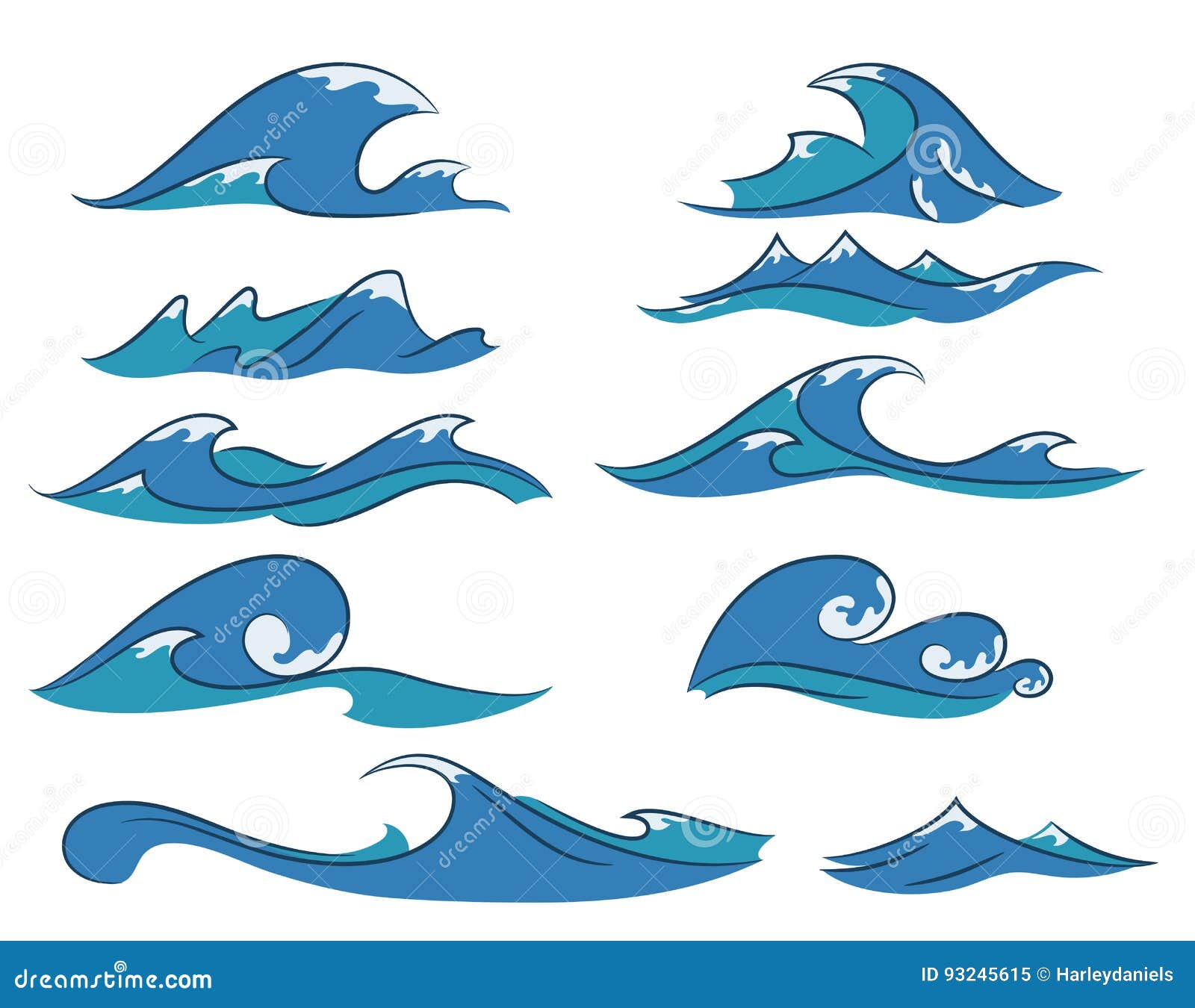 Cartoon waves set stock illustration. Illustration of curve - 93245615