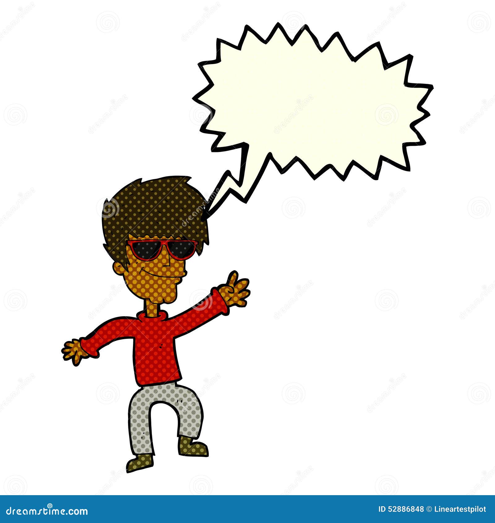 Cartoon Waving Cool Guy with Speech Bubble Stock Illustration ...