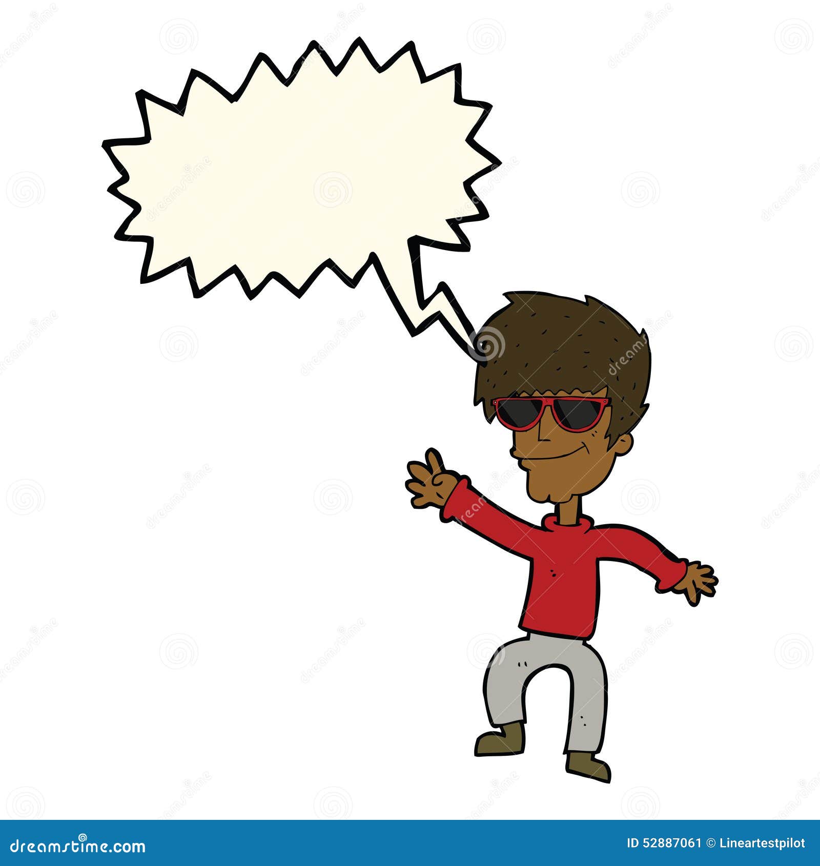 Cartoon Waving Cool Guy with Speech Bubble Stock Illustration ...