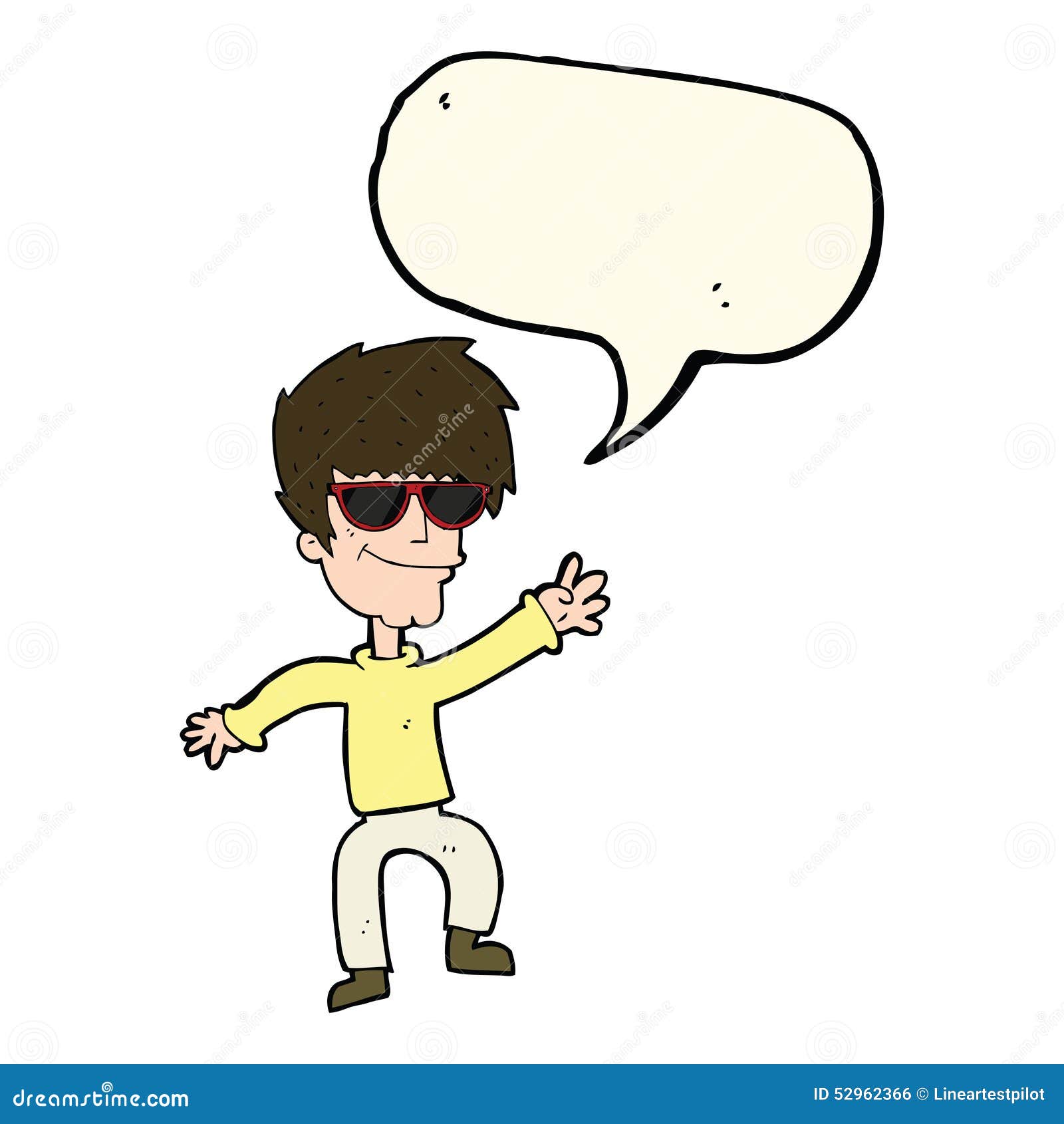 Cartoon Waving Cool Guy with Speech Bubble Stock Illustration ...
