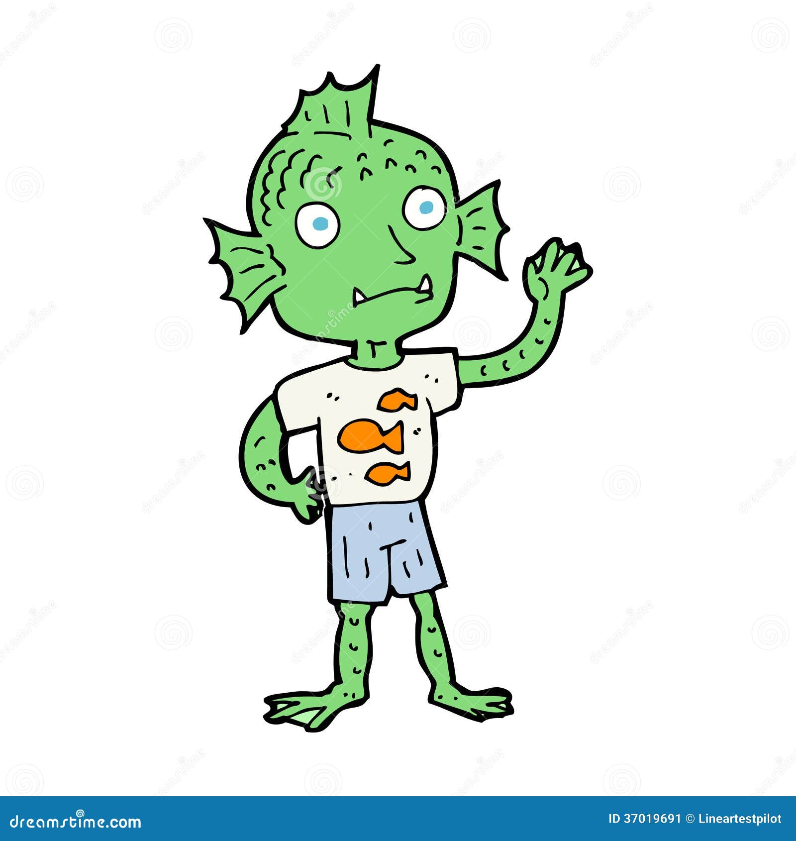 Cartoon waving fish boy stock vector. Illustration of fish - 37019691